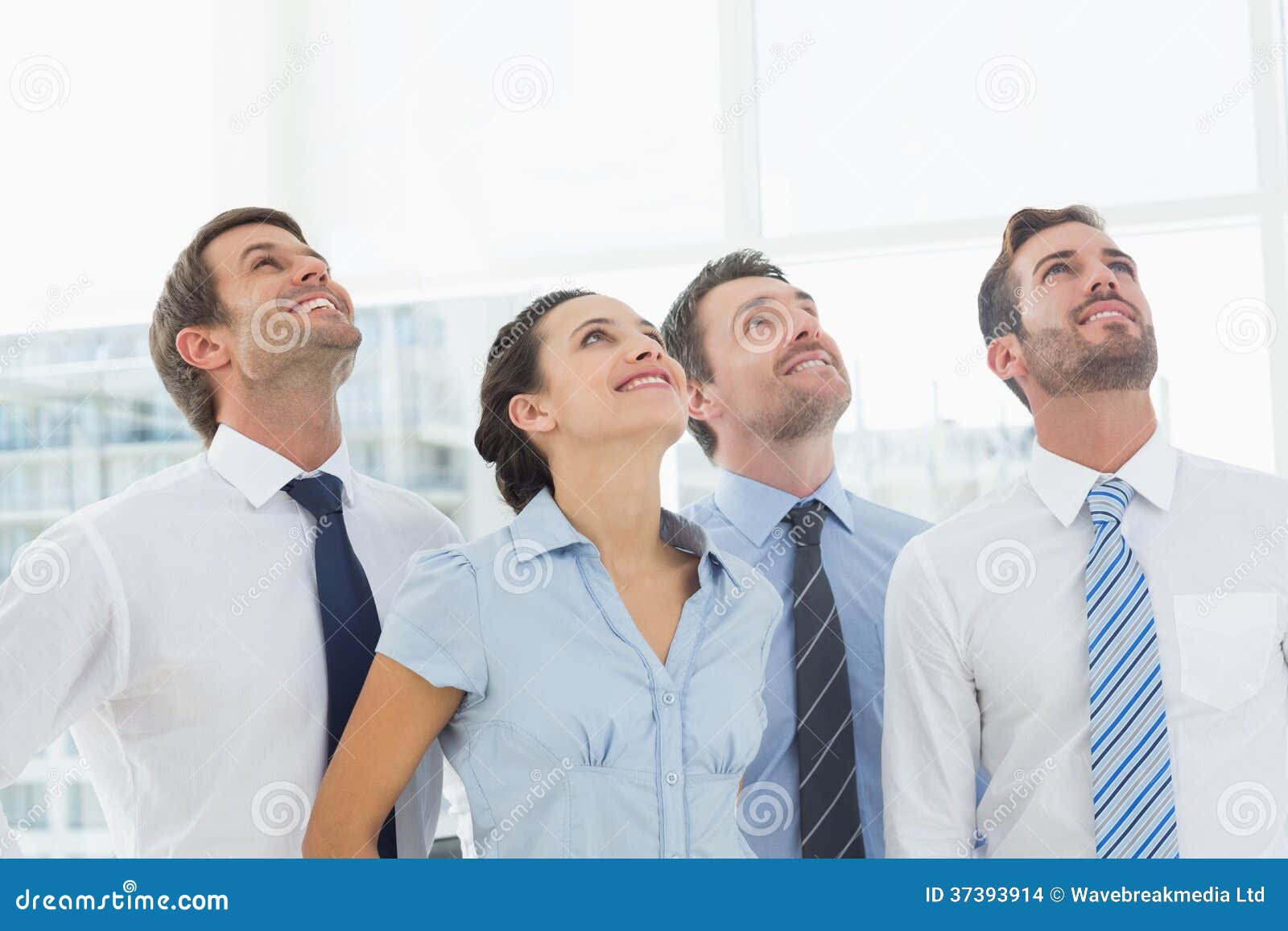 Smiling Business Team Looking Up Stock Photo - Image of relaxation ...