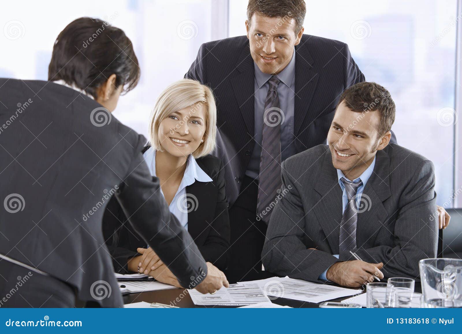 Smiling Business Team in Meeting Room Stock Photo - Image of female ...