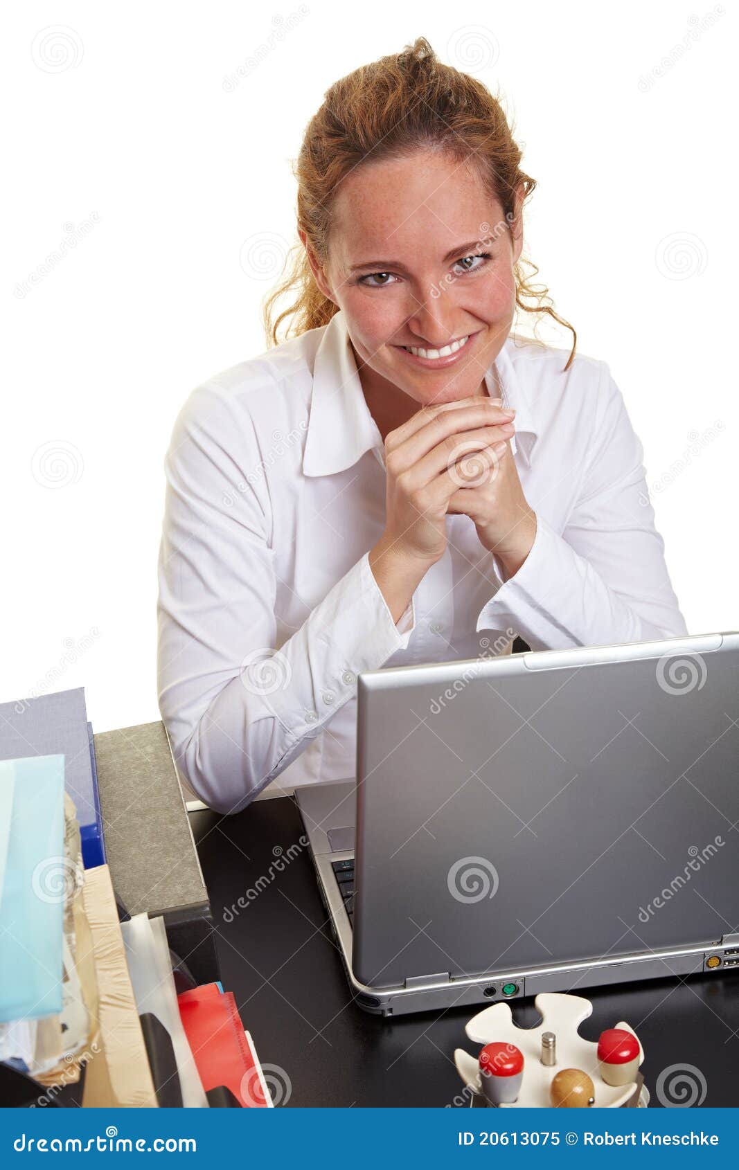 Smiling Business Woman Behind Her Stock Image - Image of career, files ...
