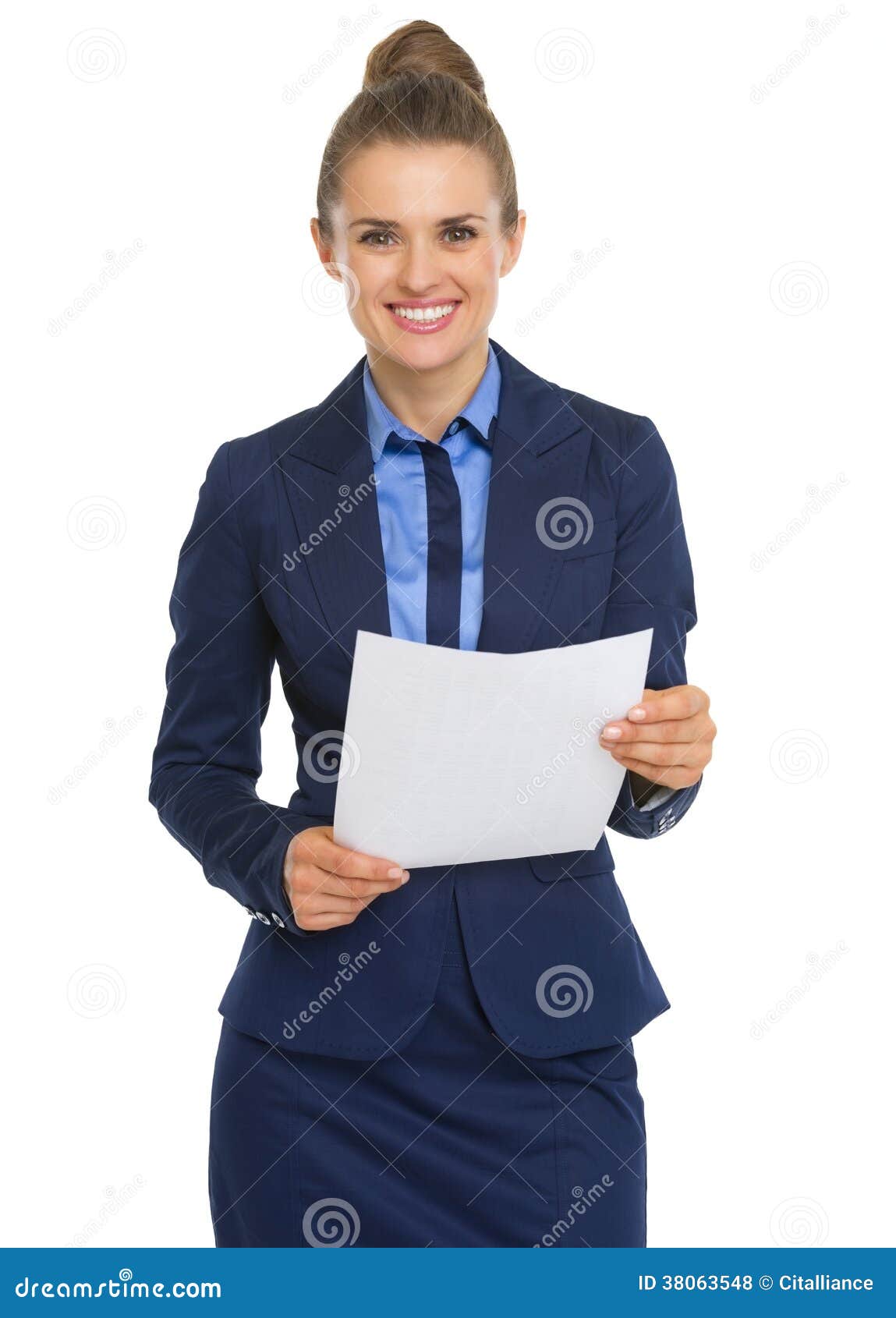 Smiling Business Woman with Document Stock Photo - Image of report ...