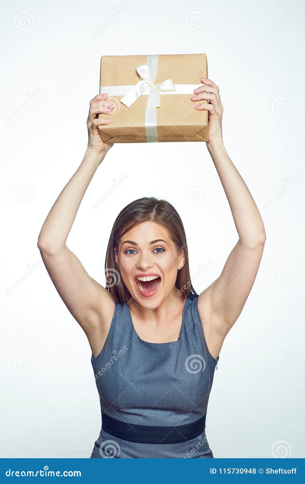 Smiling Business Woman Hold Gift Box. Stock Photo - Image of girl ... Smiling Business Woman Hold Gift Box. Stock Photo - Image of girl ...