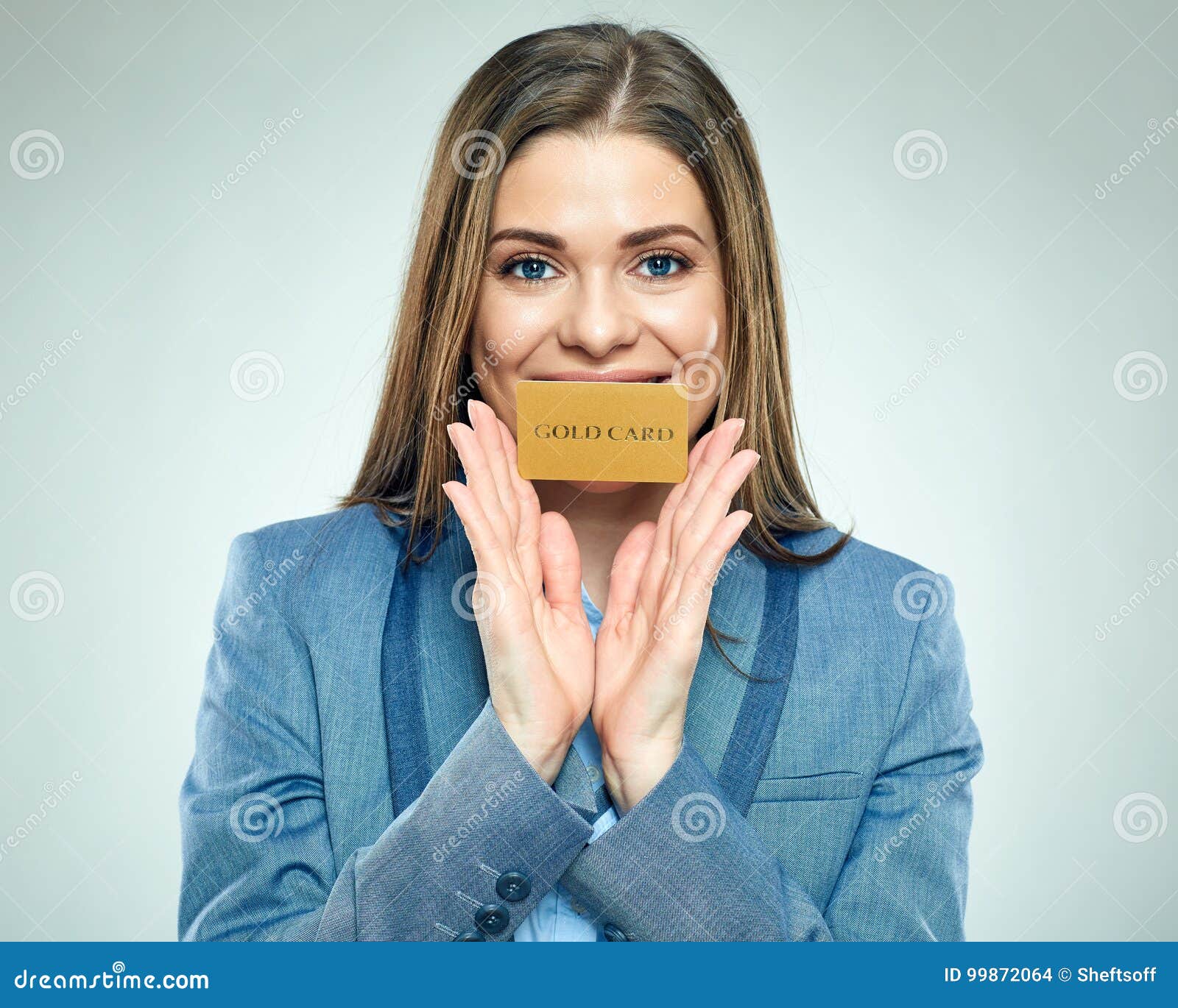 Smiling Business Woman Holding Credit Card Against Her Lips. Stock ... Smiling Business Woman Holding Credit Card Against Her Lips. Stock ...
