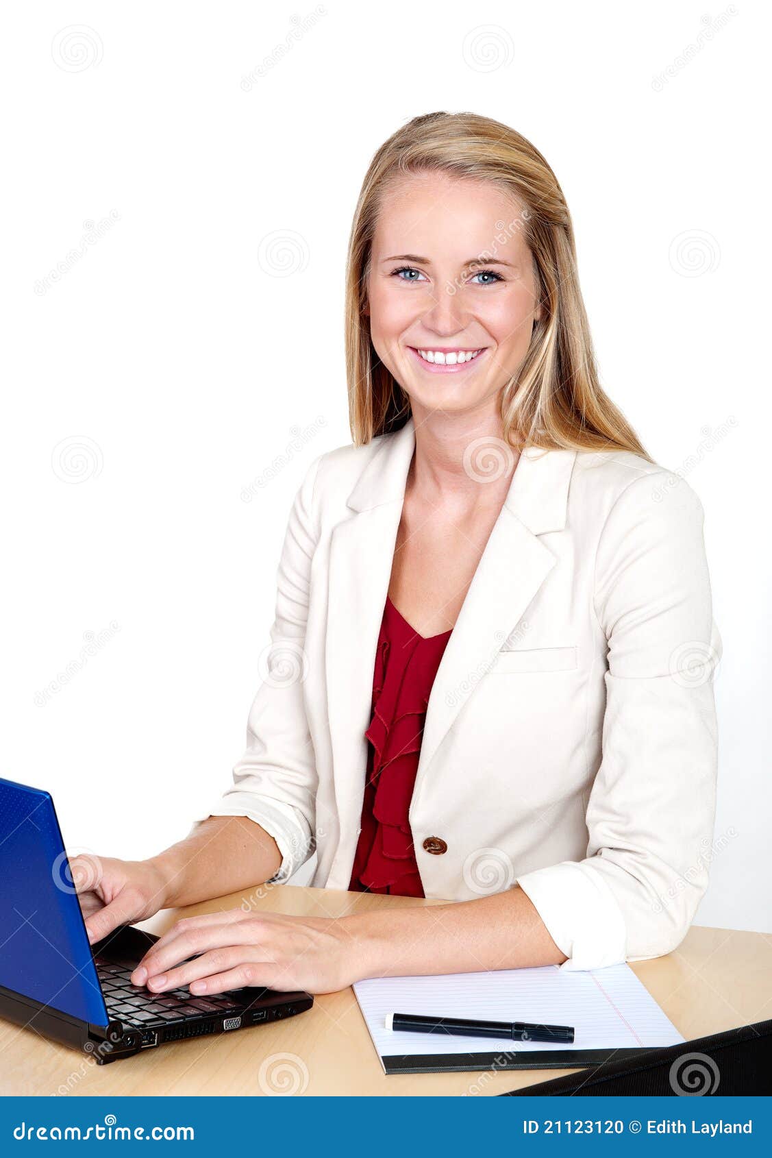 Smiling Business Woman with Laptop Computer Stock Photo - Image of ...