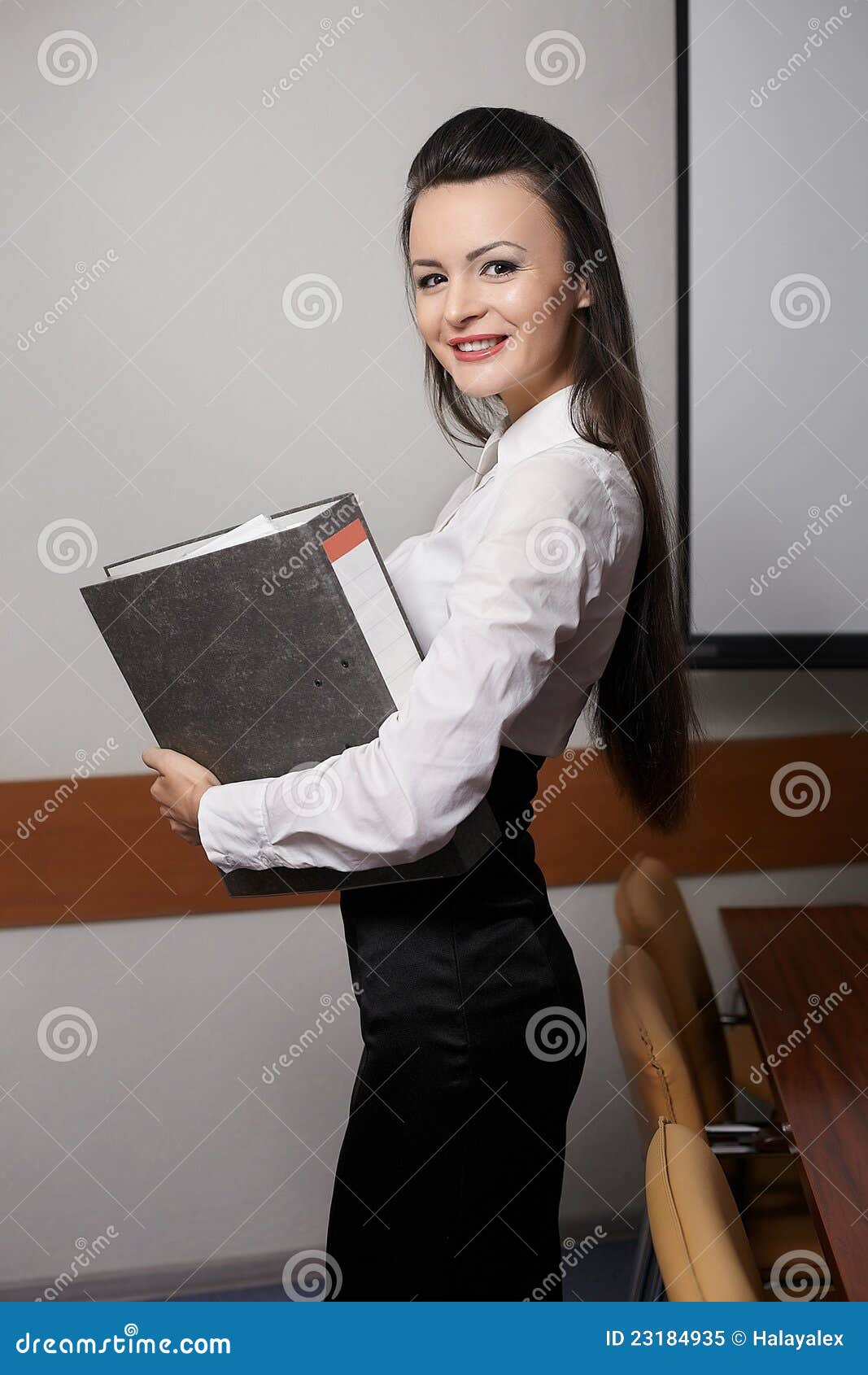 Smiling Business Woman in Office with Documents Stock Image - Image of ...