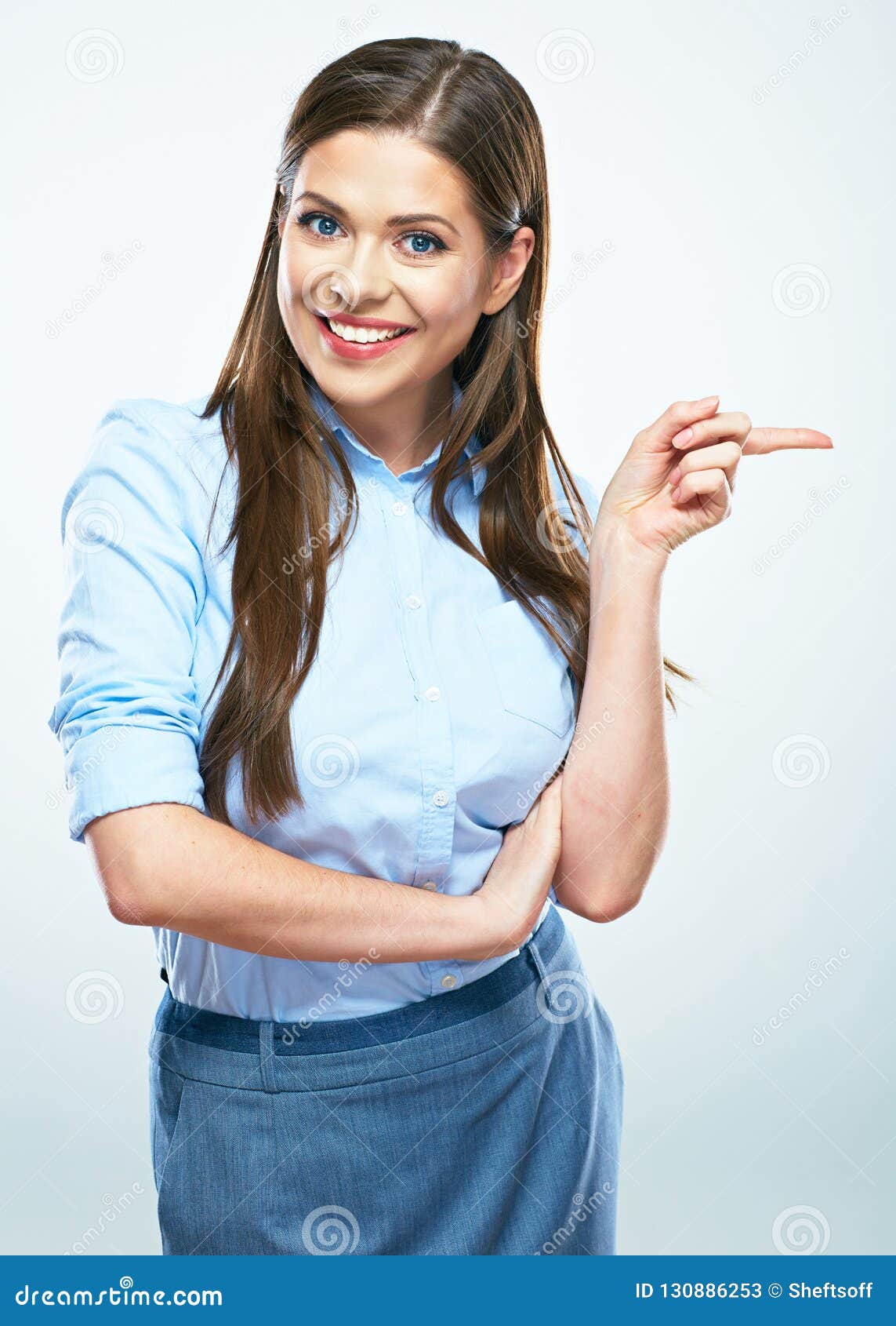 Smiling Business Woman Pointing Finger. Isolated Portrait Stock Image ... Smiling Business Woman Pointing Finger. Isolated Portrait Stock Image ...