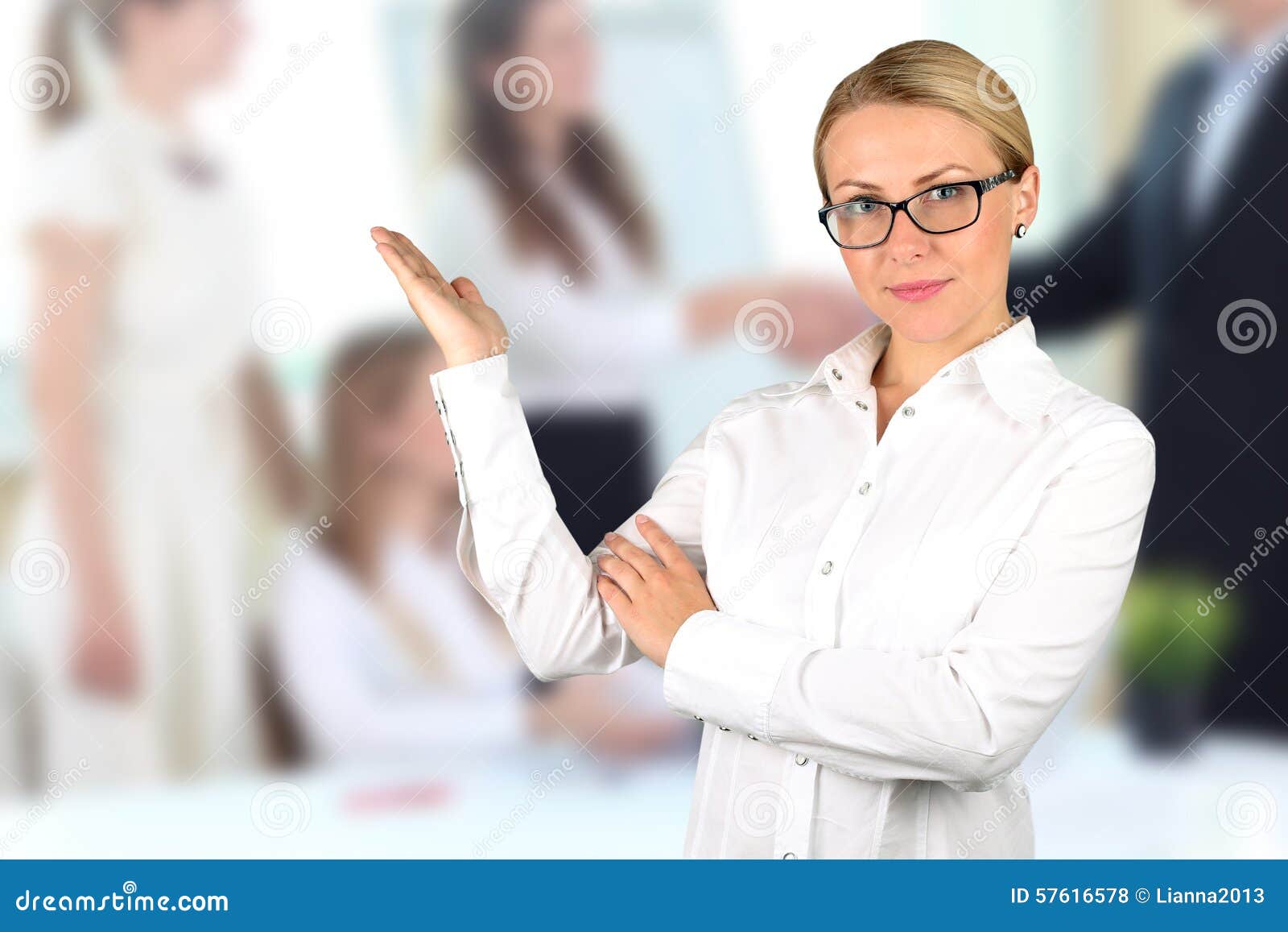Smiling Business Woman Presenting. Presentations Stock Photo - Image of ...