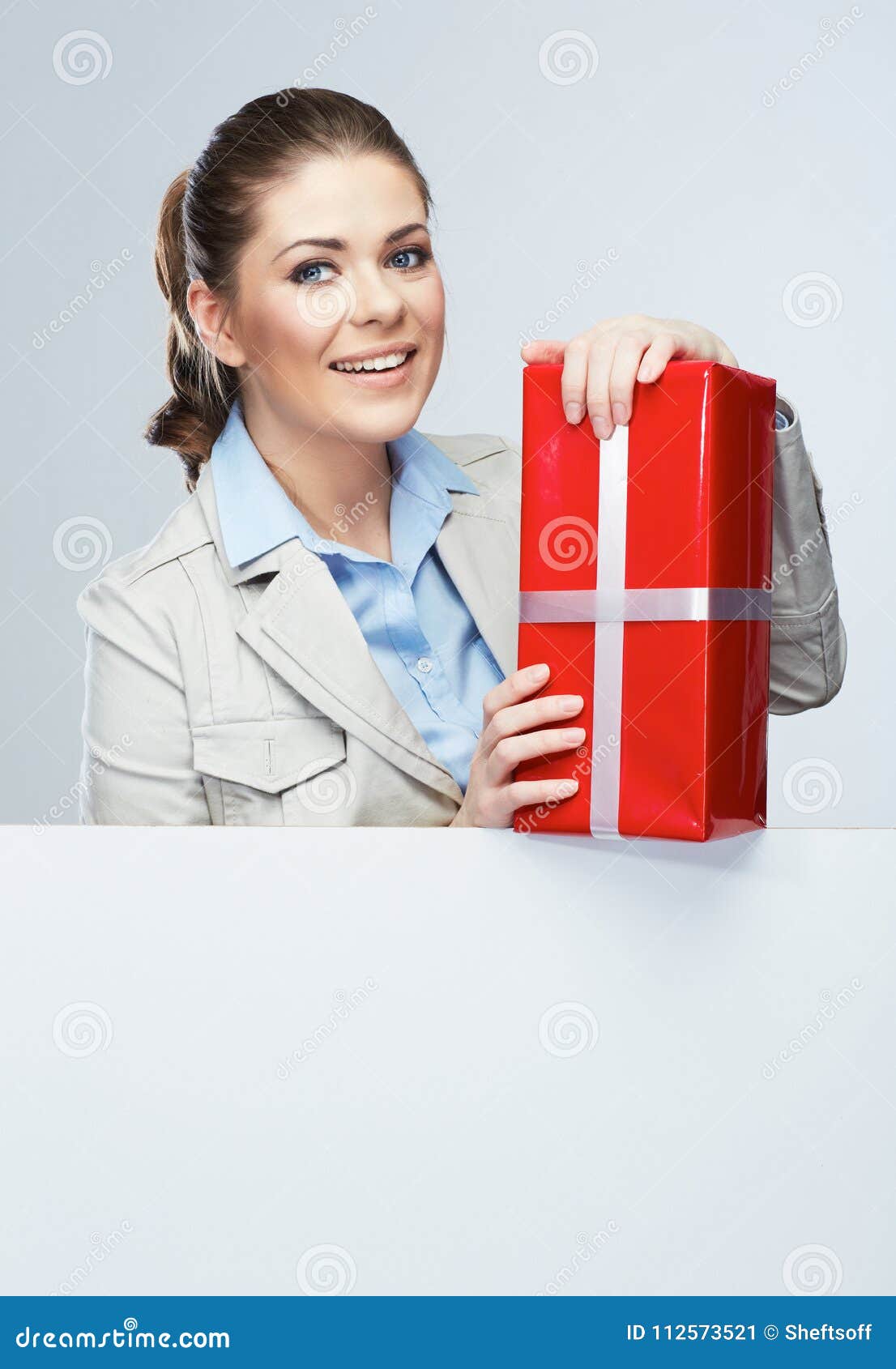 Smiling Business Woman Red Gift Box Hold. Stock Image - Image of ... Smiling Business Woman Red Gift Box Hold. Stock Image - Image of ...