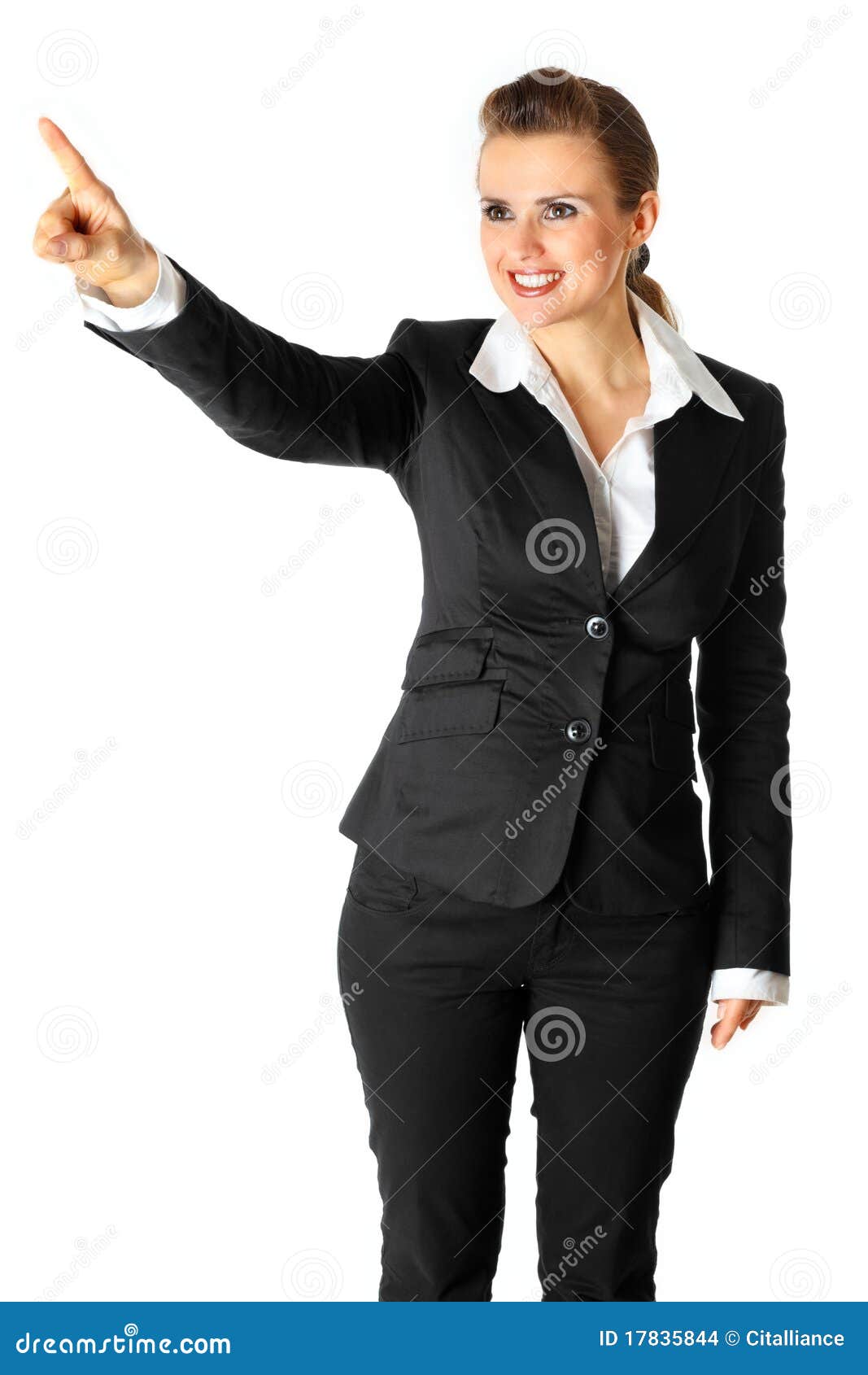 Smiling Business Woman Touching Abstract Screen Stock Photo - Image of ...