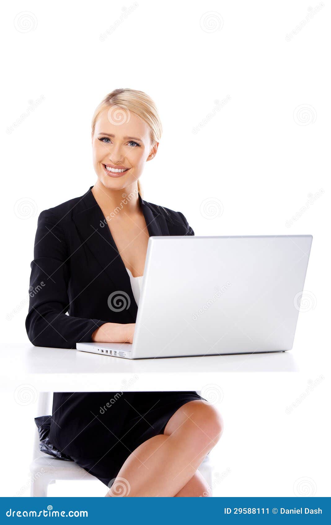 Smiling Business Woman Using Laptop Computer Stock Image - Image of ...