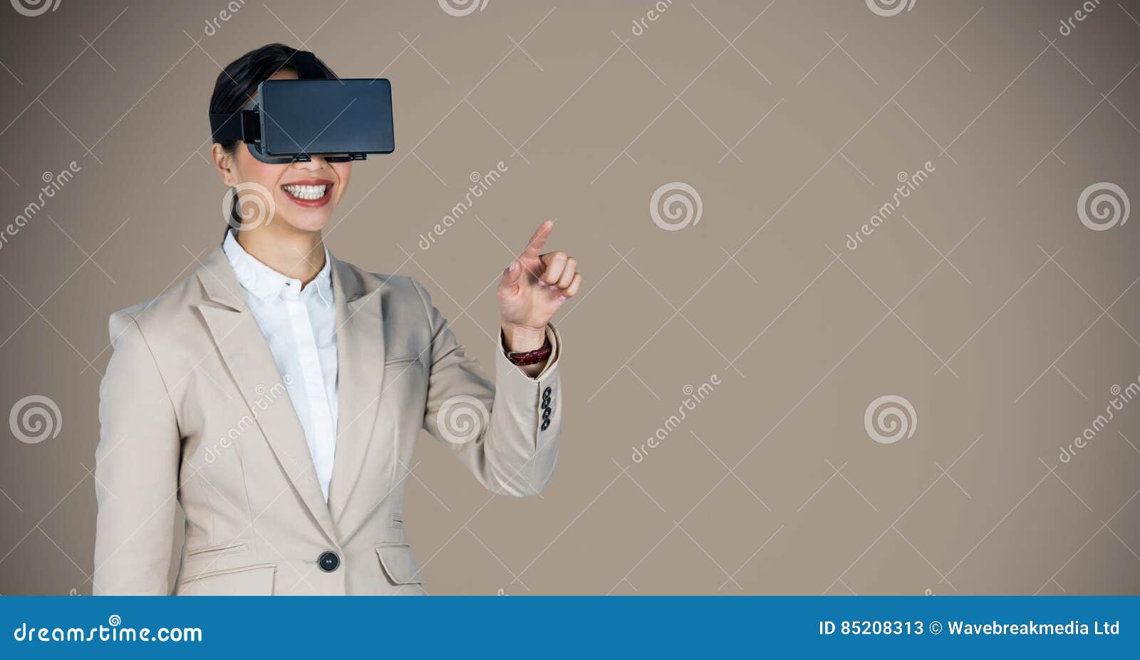 Smiling Business Woman Using Virtual Reality Headset Stock Image ...