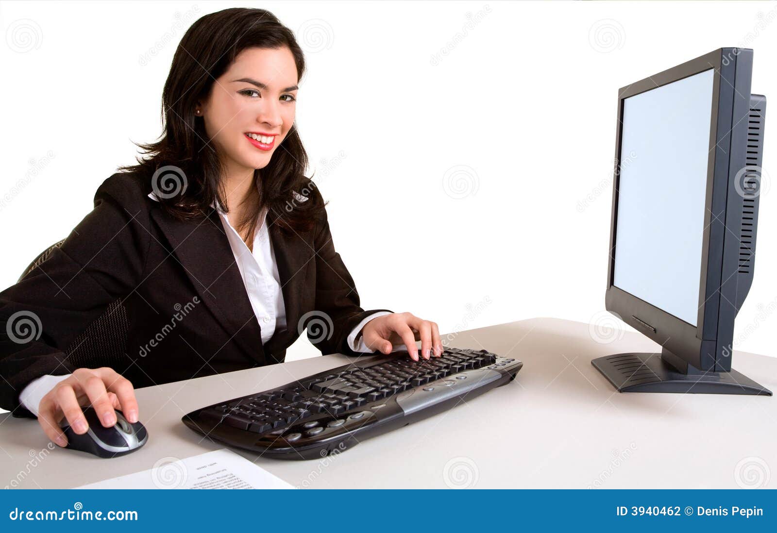 Smiling Business Woman Working on a Computer Stock Photo - Image of ...