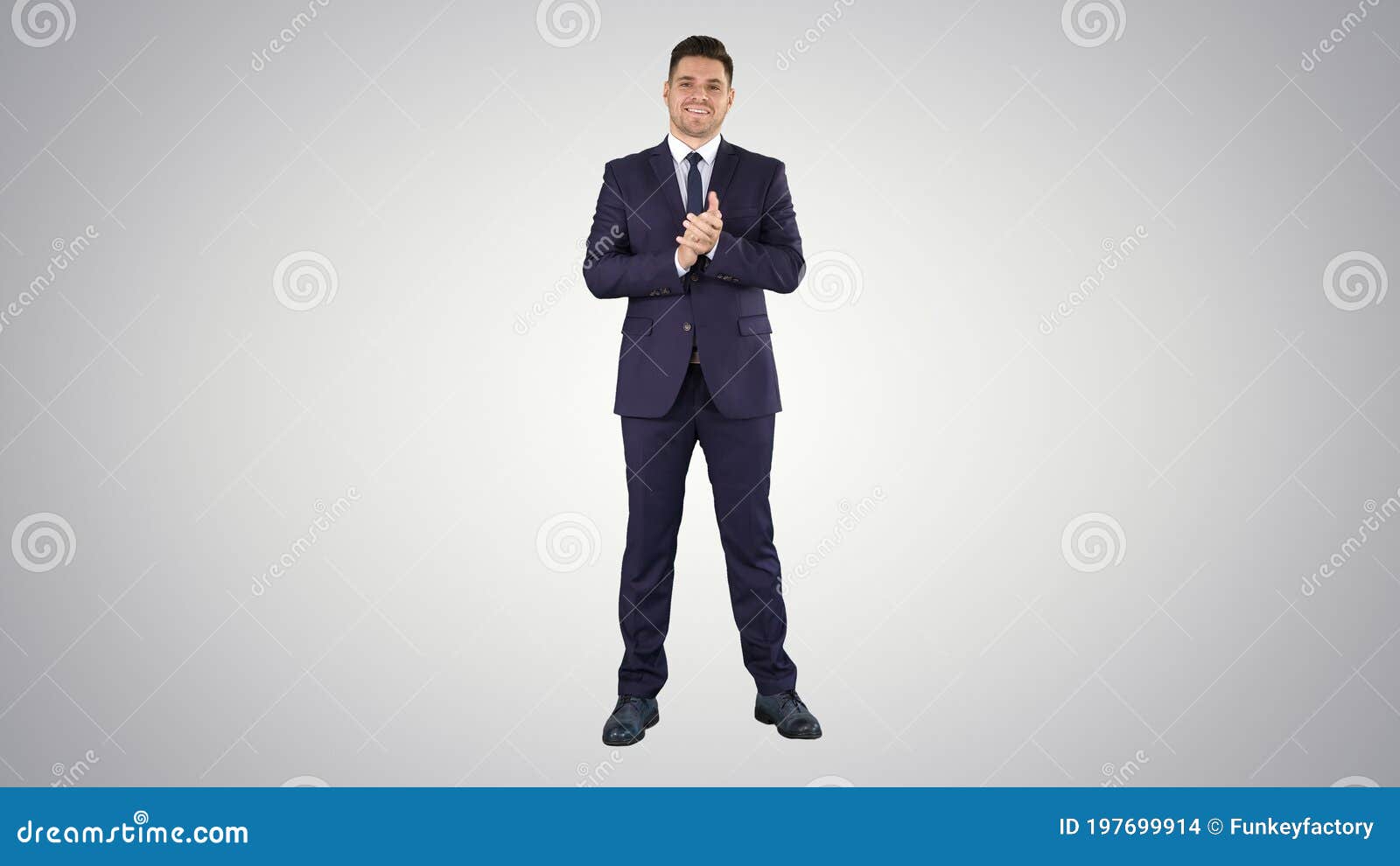 Smiling Businessman Clapping Hands on Gradient Background. Stock Photo ...