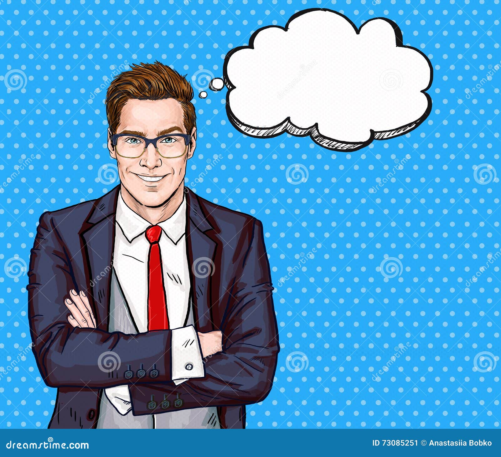 Smiling Businessman in Glasses in Comic Style with Speech Bubble ...