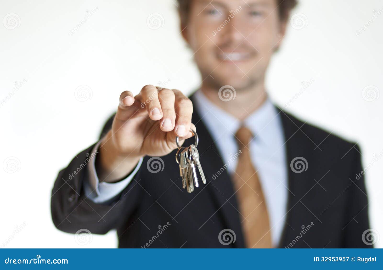 Smiling Businessman Handing Keys Stock Image - Image of giving ...