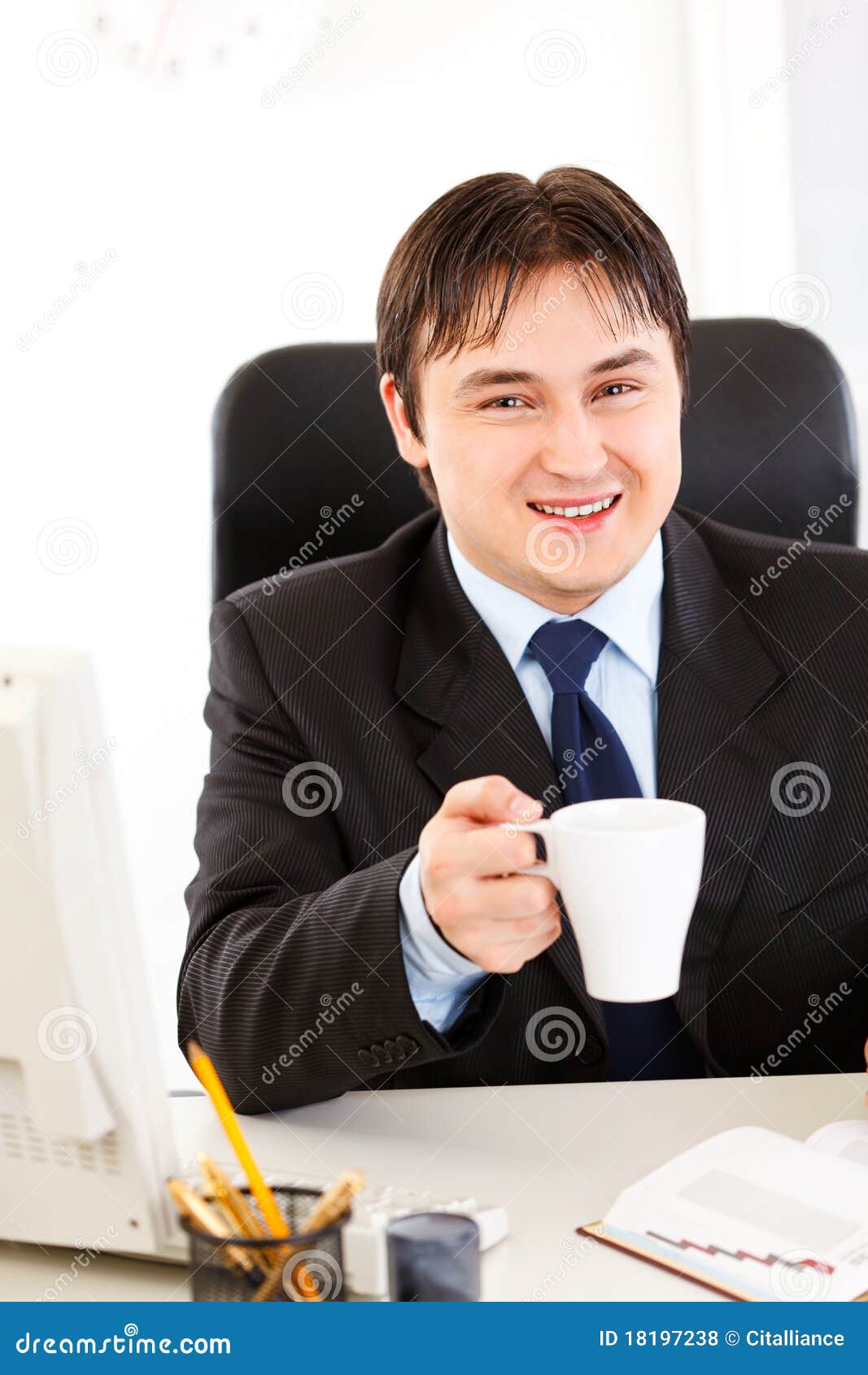 Smiling Businessman Holding Cup of Tea in Hand Stock Photo - Image of ...