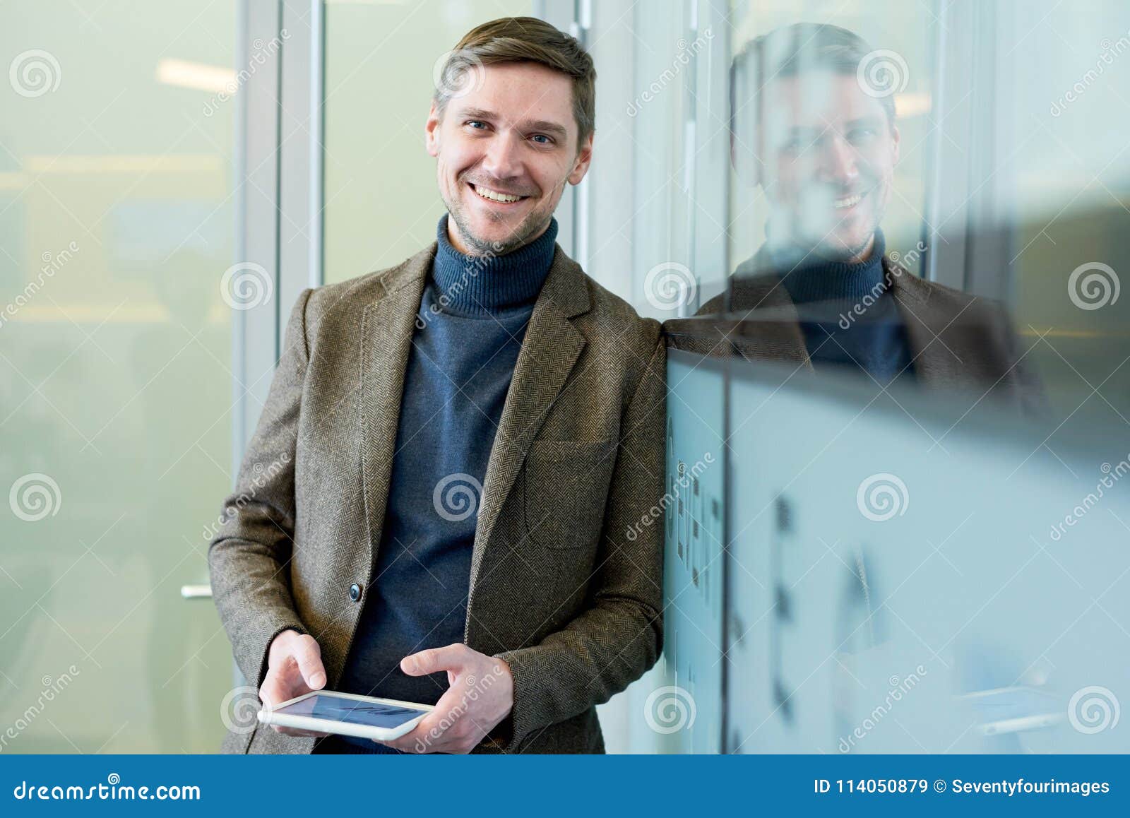 Smiling Businessman Holding Tablet Stock Image Image Of Businessman