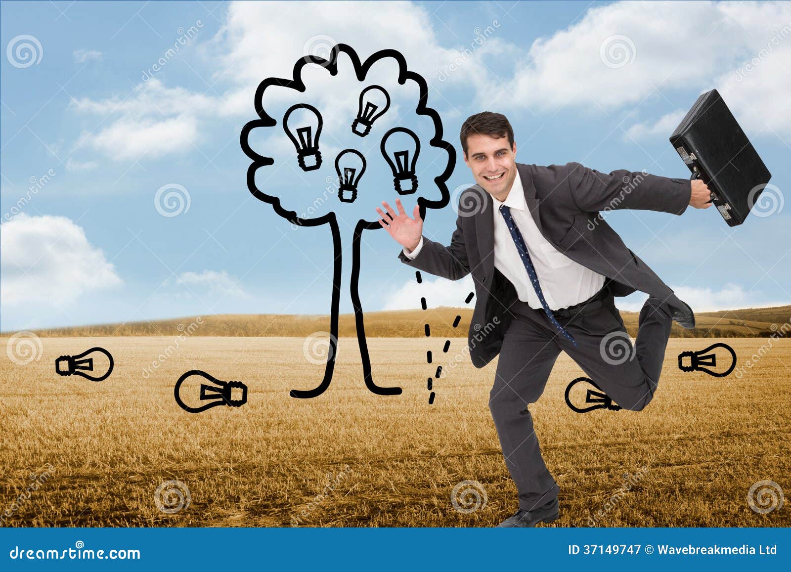 Smiling Businessman in a Hury Stock Image - Image of landscape, cloudy ...