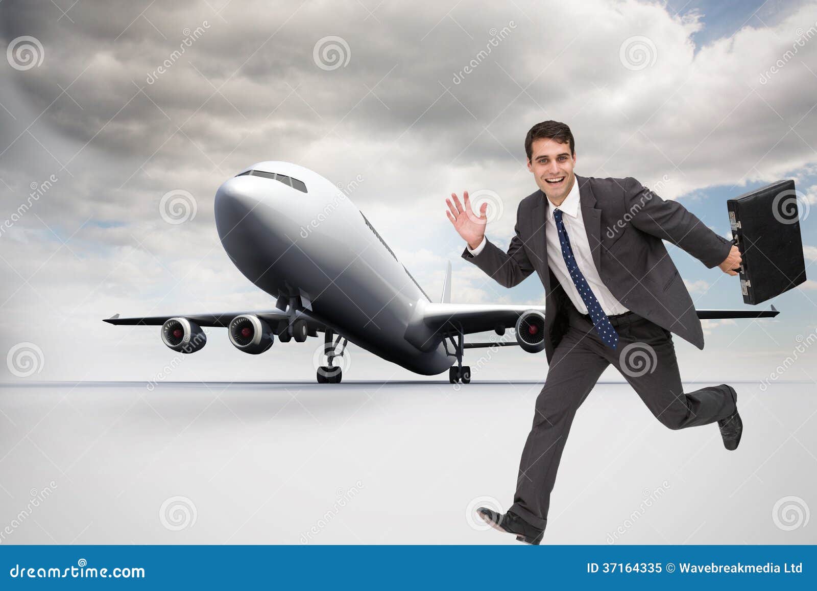 Smiling Businessman in a Hury Stock Image - Image of graphic, airplane ...