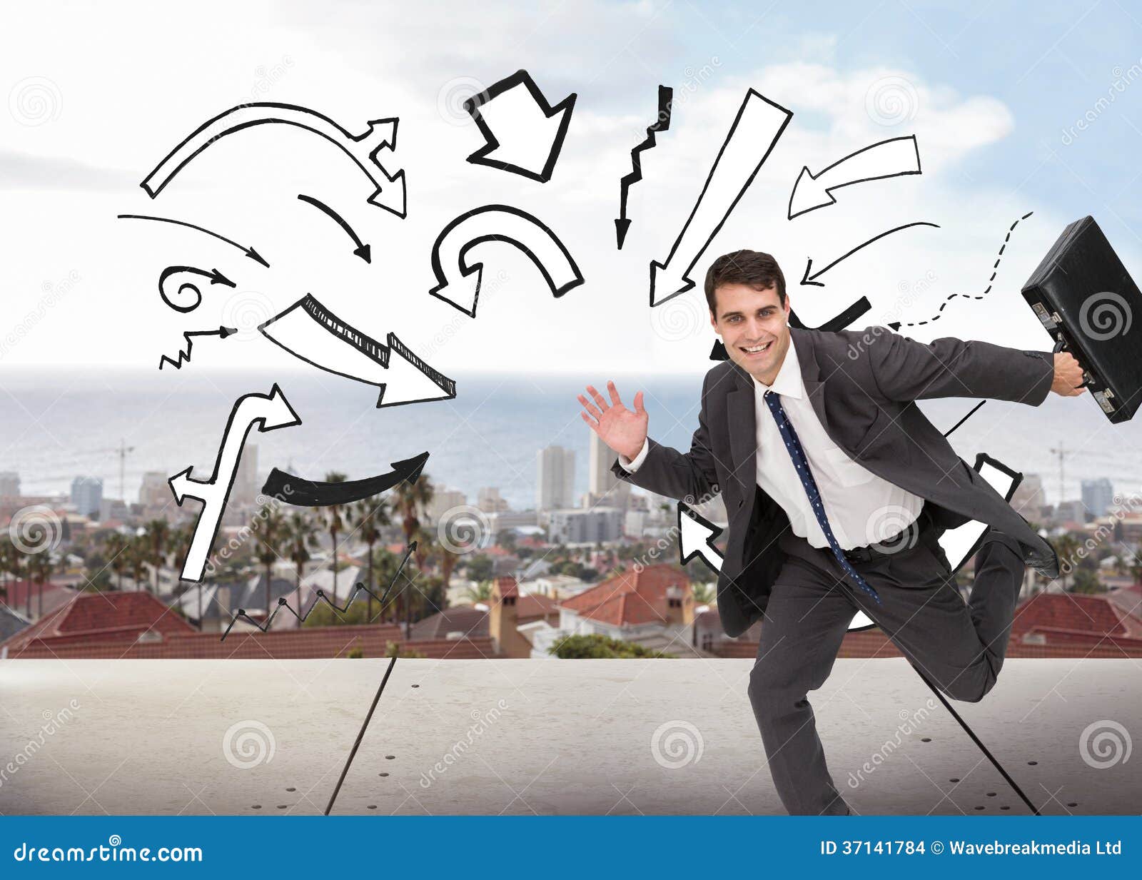 Smiling Businessman in a Hury Stock Photo - Image of city, digital ...