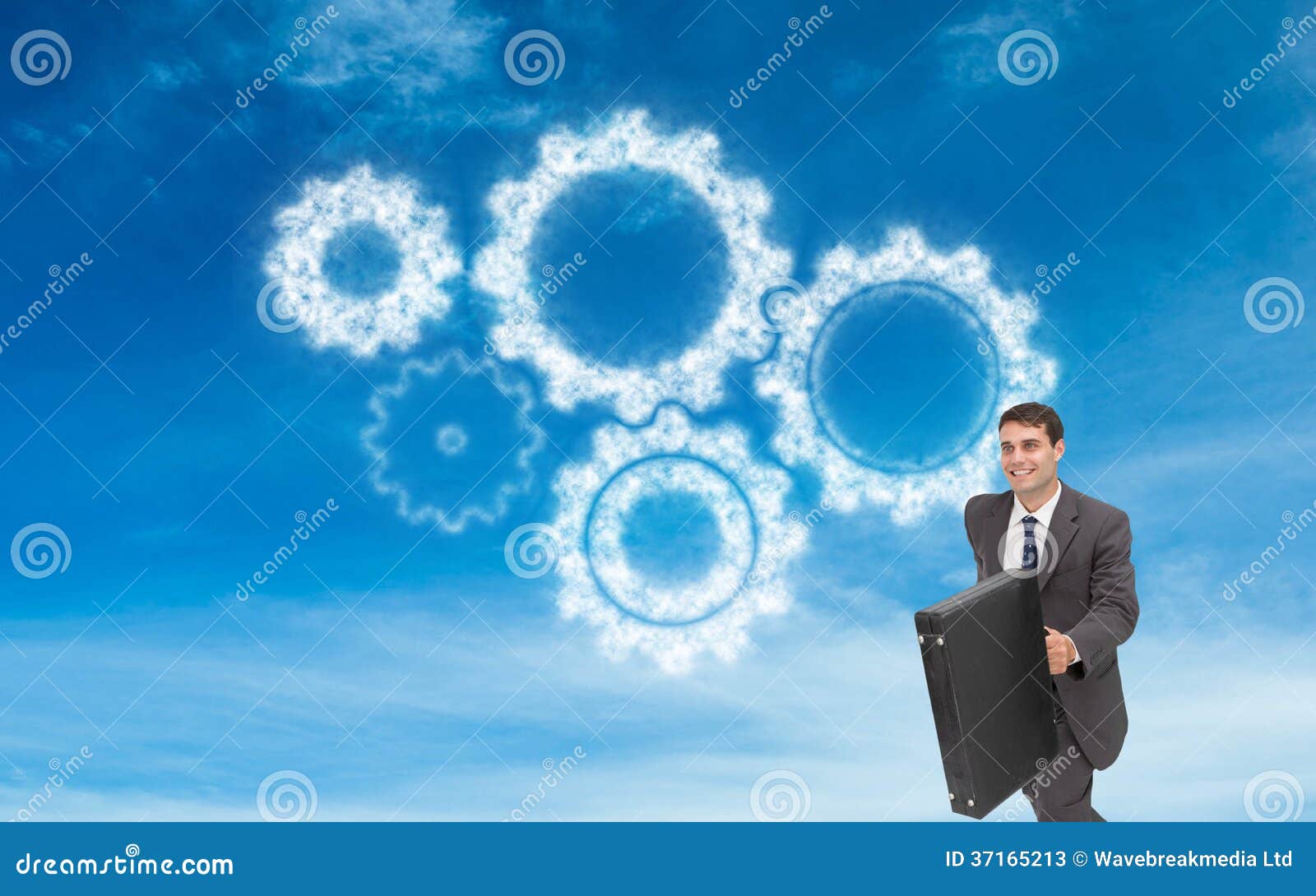 Smiling Businessman in a Hury Stock Image - Image of computer, machine ...