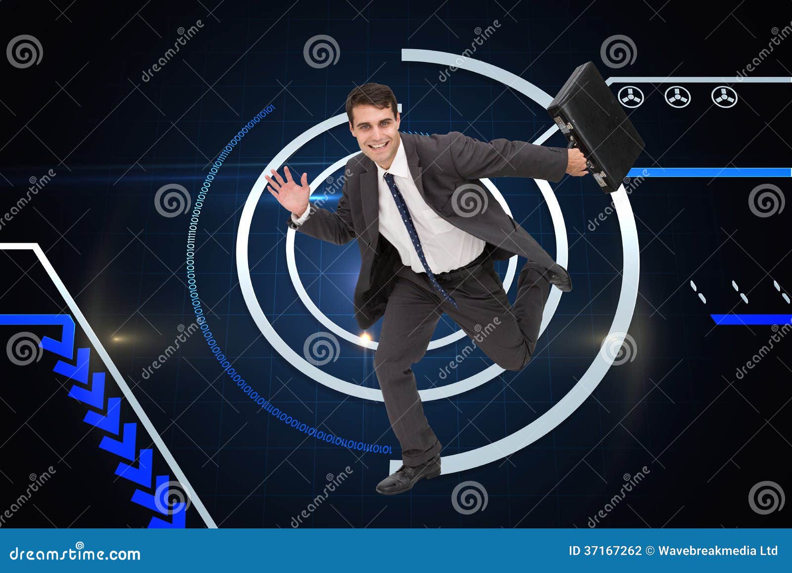 Smiling Businessman in a Hury Stock Photo - Image of computer ...