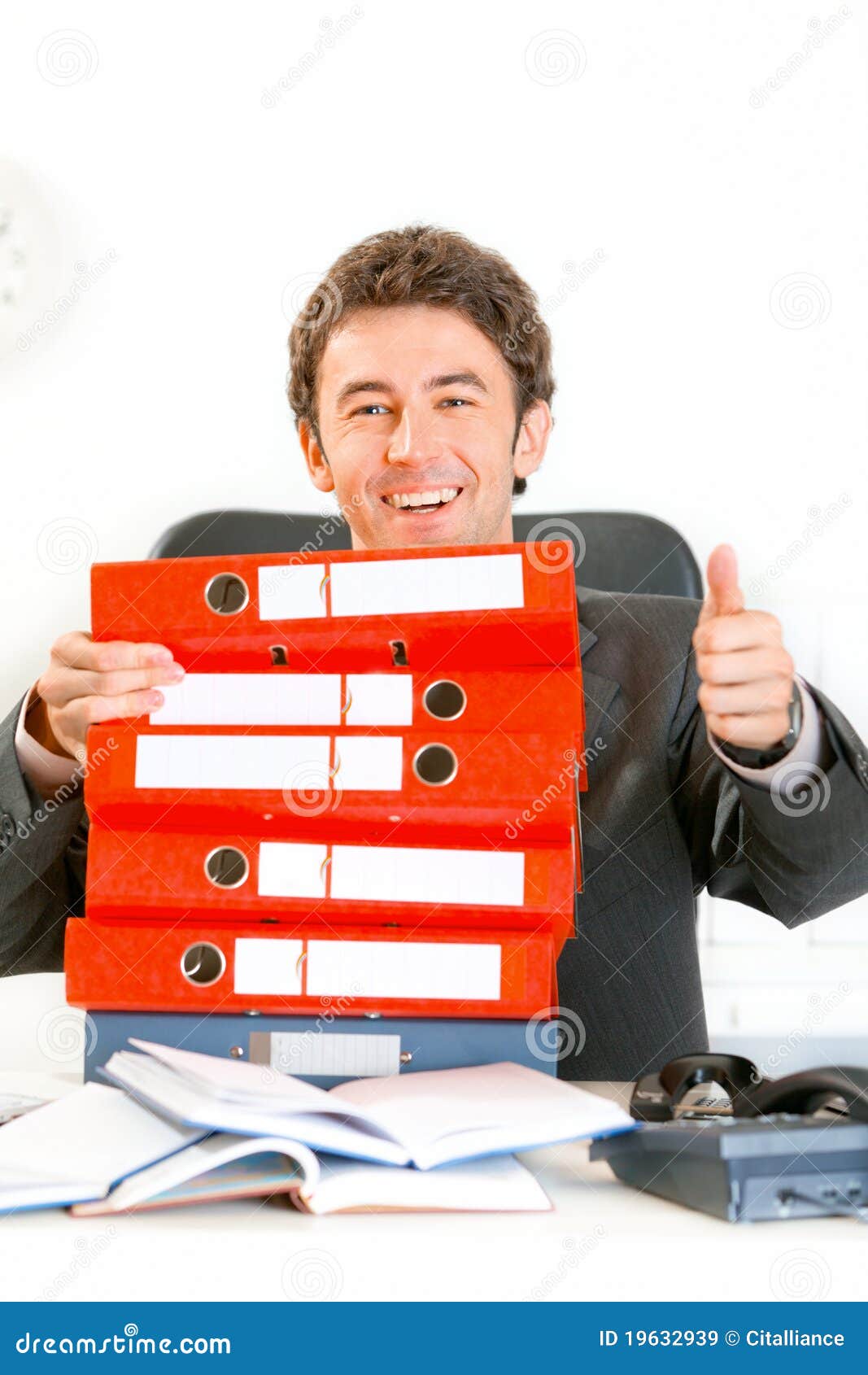 Smiling Businessman Looking Out from Folders Stock Image - Image of ...