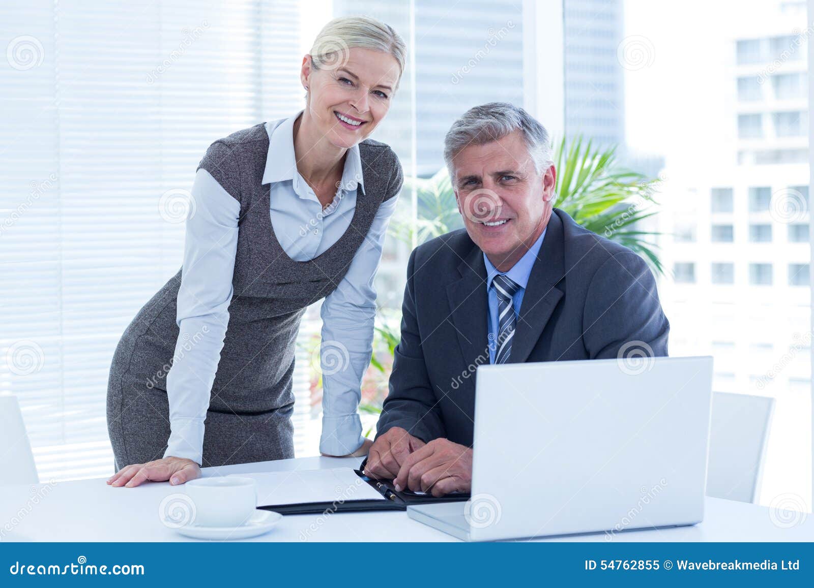 Smiling Businessman with Secretary Checking Diary Stock Image - Image ...
