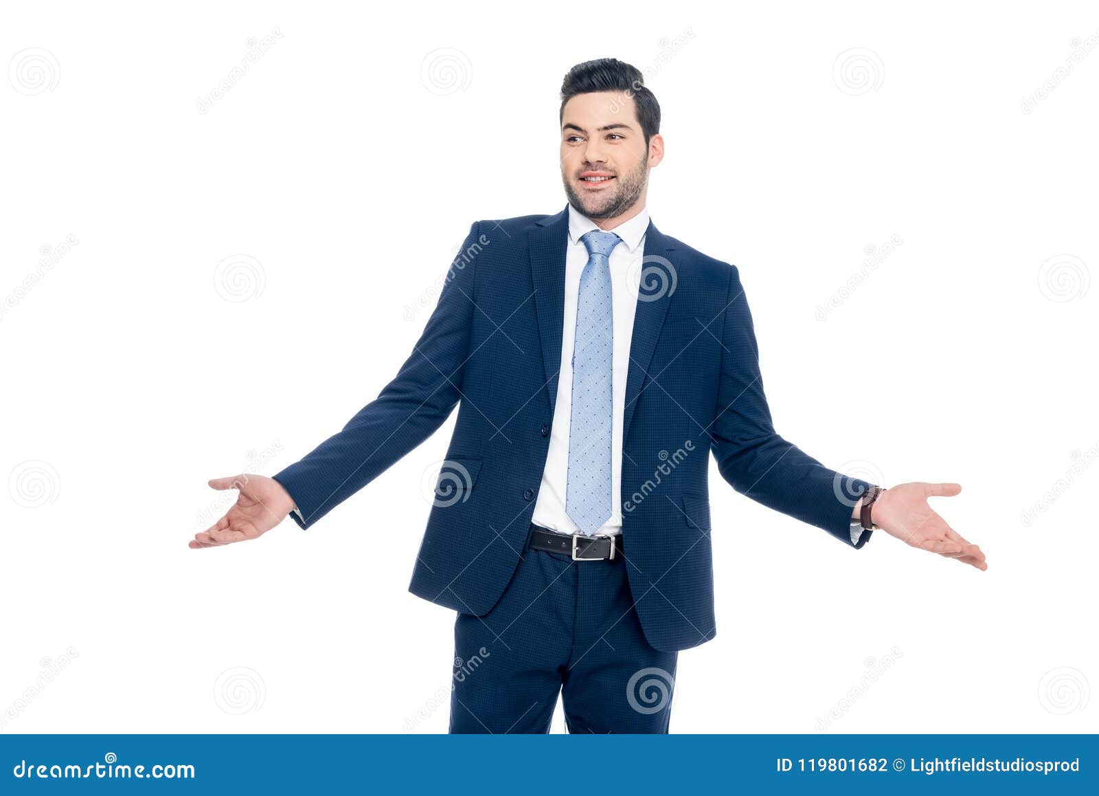 Smiling Businessman with Shrug Gesture, Stock Photo - Image of studio ...
