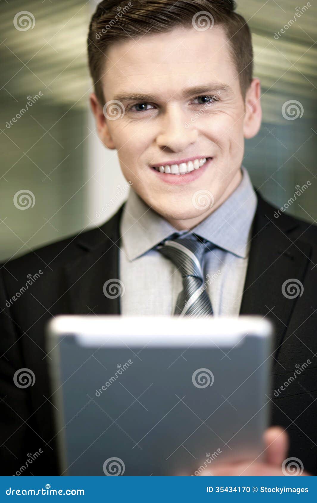 Smiling Businessman with Tablet Pc Stock Photo - Image of electronic ...