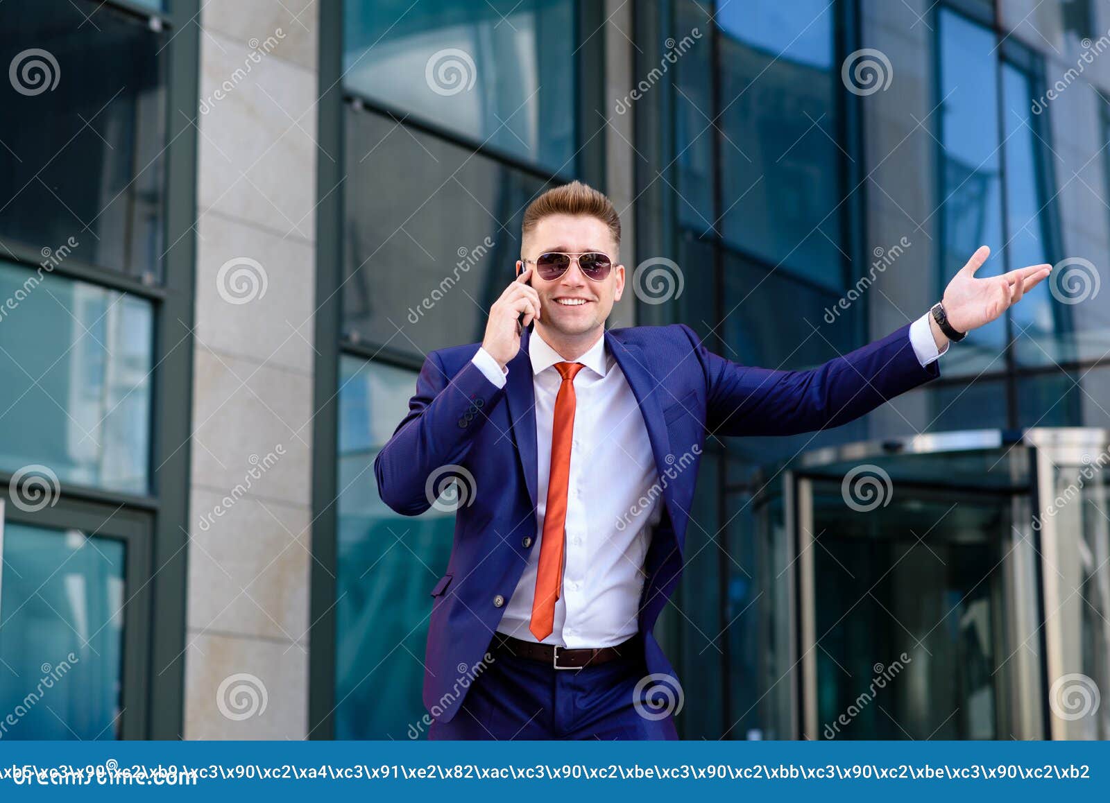 Smiling Businessman Talking on Phone and Greeting. Stock Image - Image ... Smiling Businessman Talking on Phone and Greeting. Stock Image - Image ...