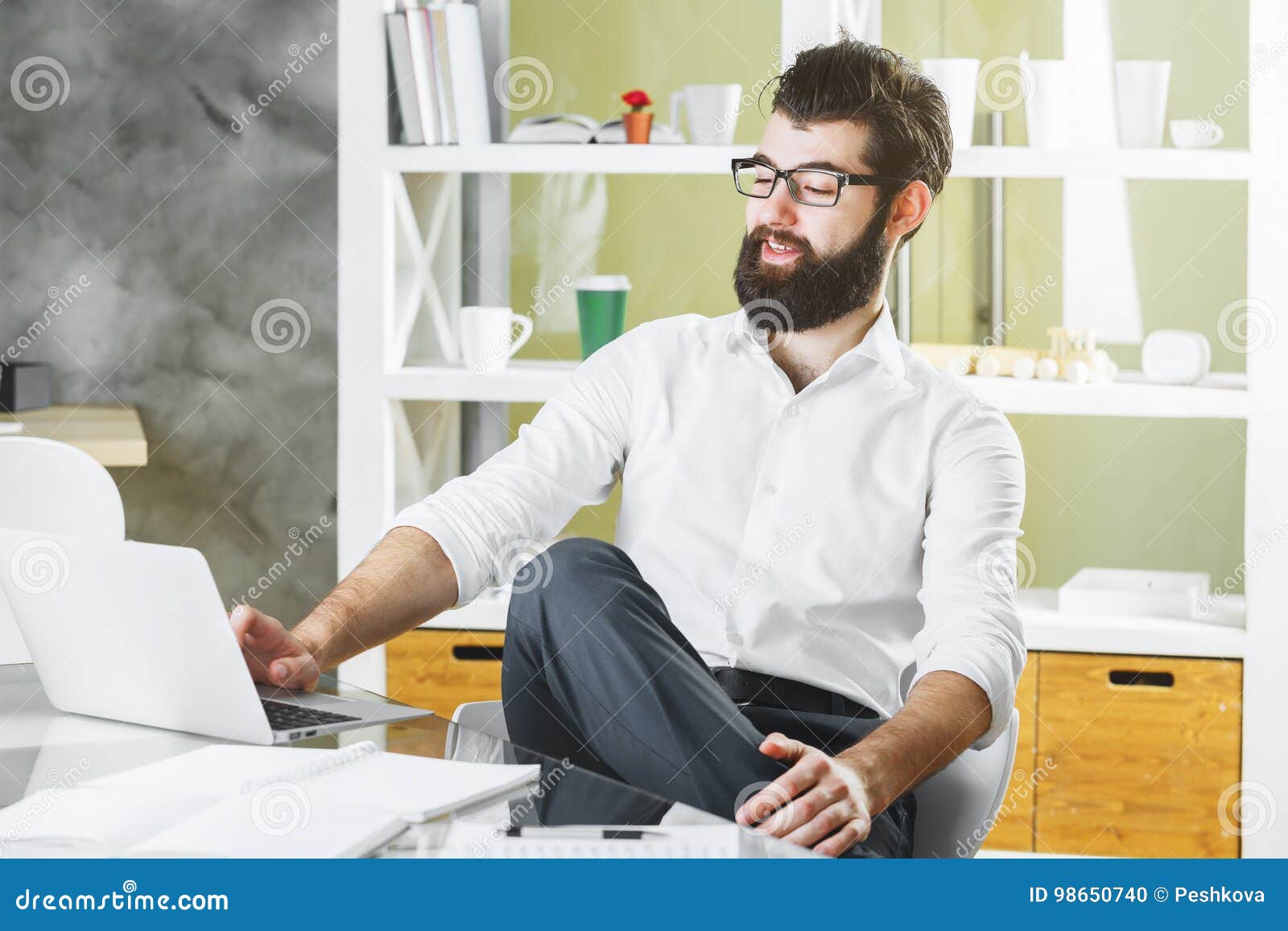 Smiling Businessman Using Laptop Computer Stock Photo - Image of modern ...