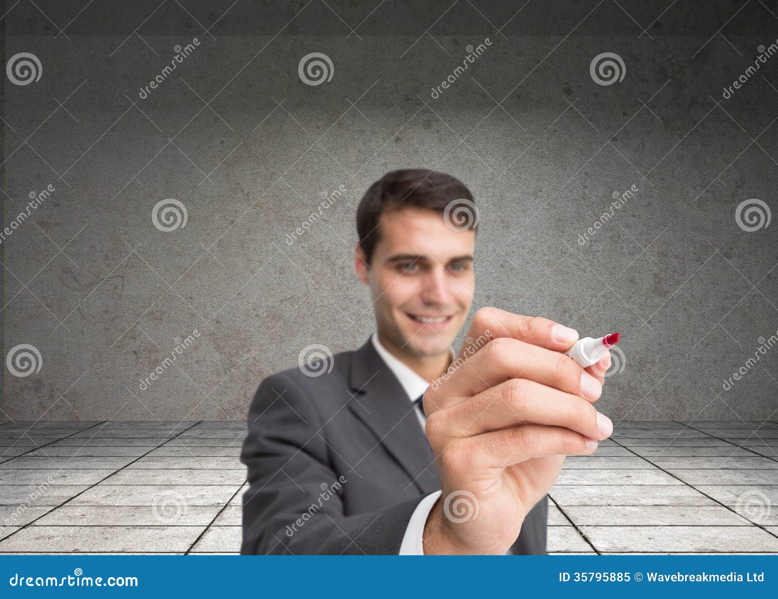 Smiling Businessman Writing Something with Marker Stock Image - Image ...