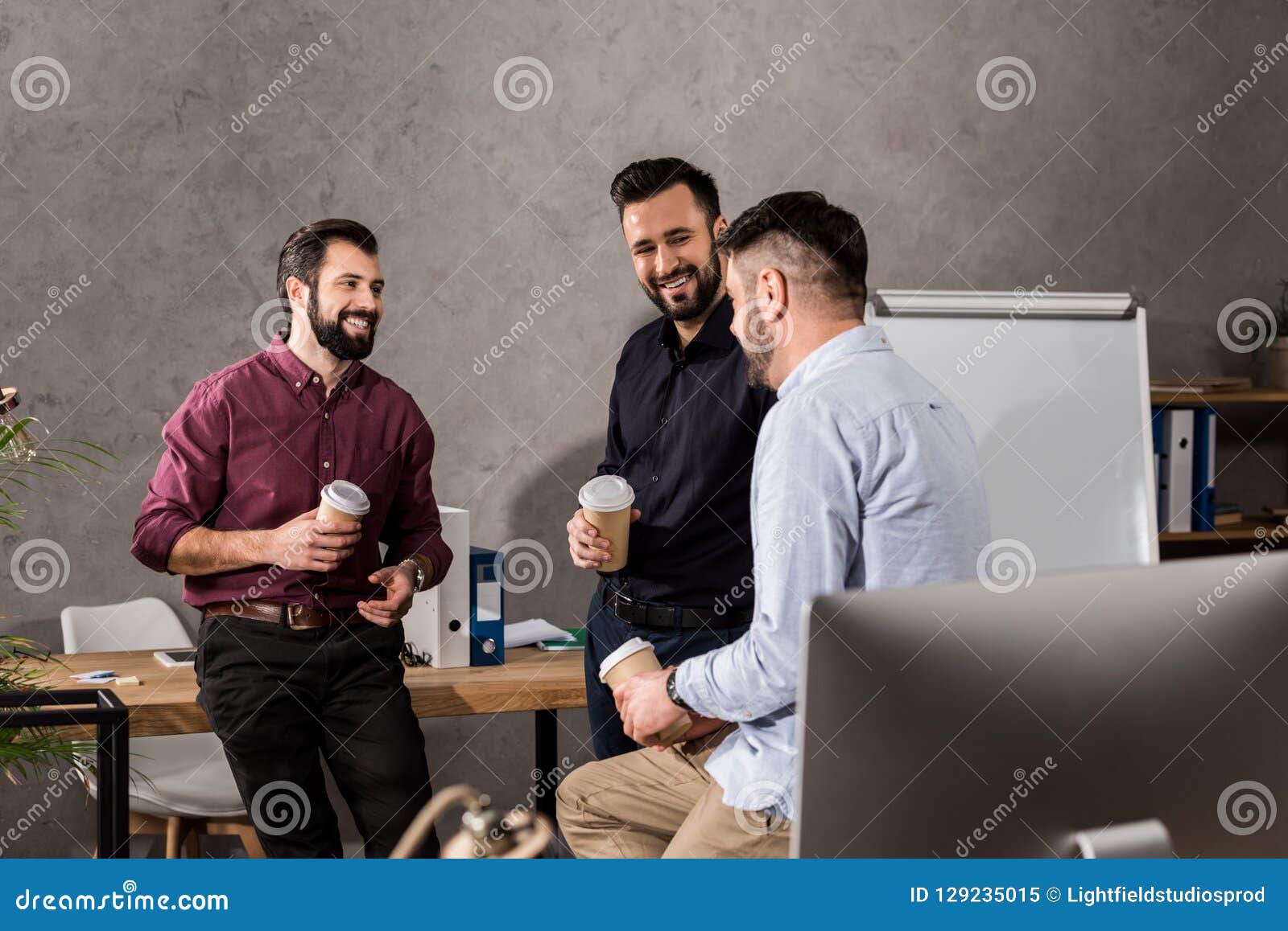 Smiling Businessmen Talking during Coffee Break Stock Image - Image of ...