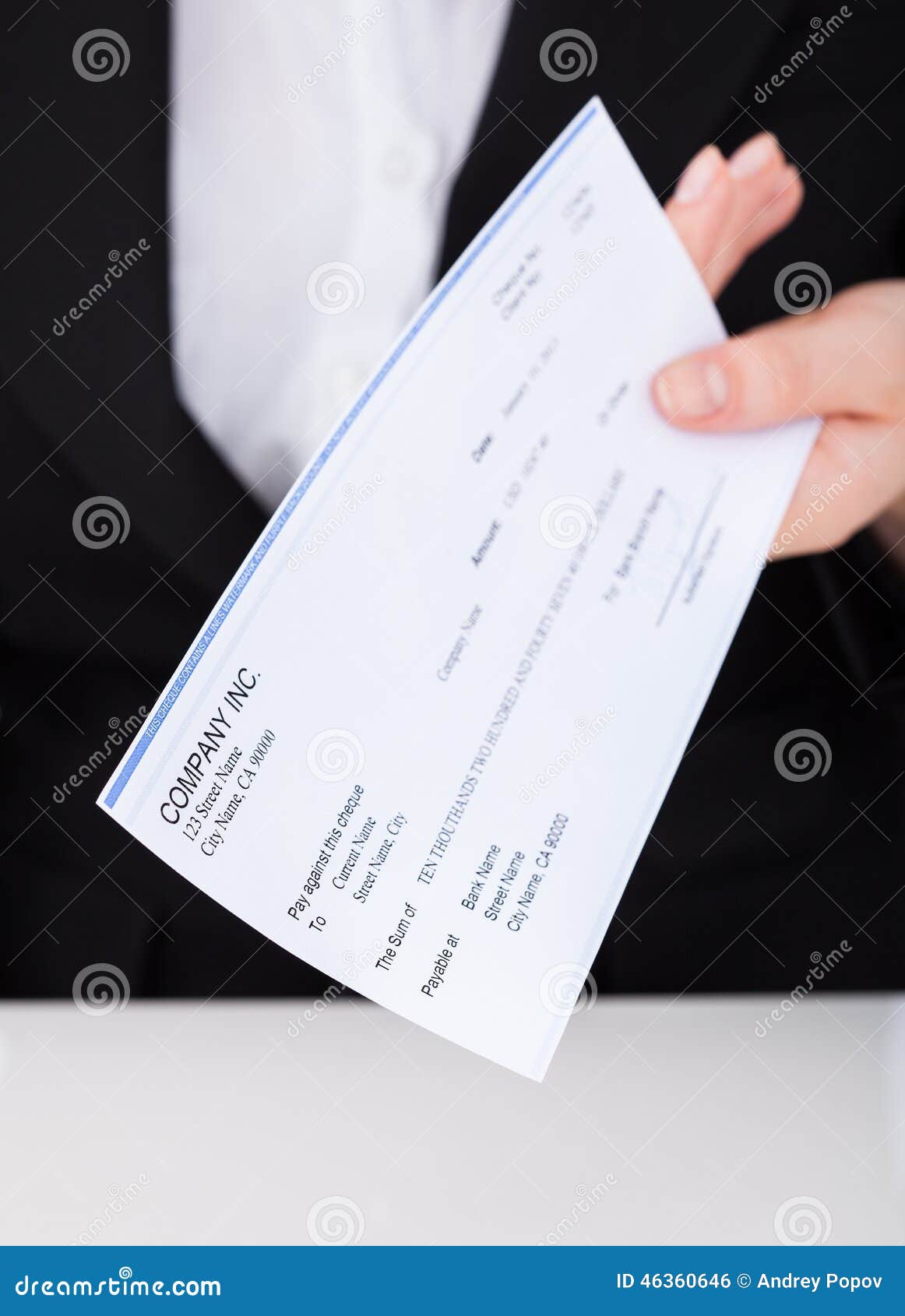 Smiling Businesswoman Holding Cheque Stock Photo - Image of female ...