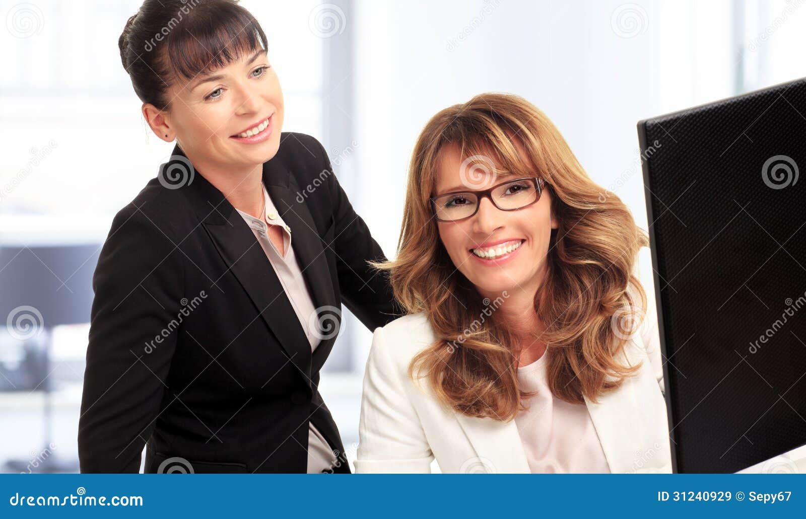 Smiling Businesswomen with Computer Stock Image - Image of laptop ...