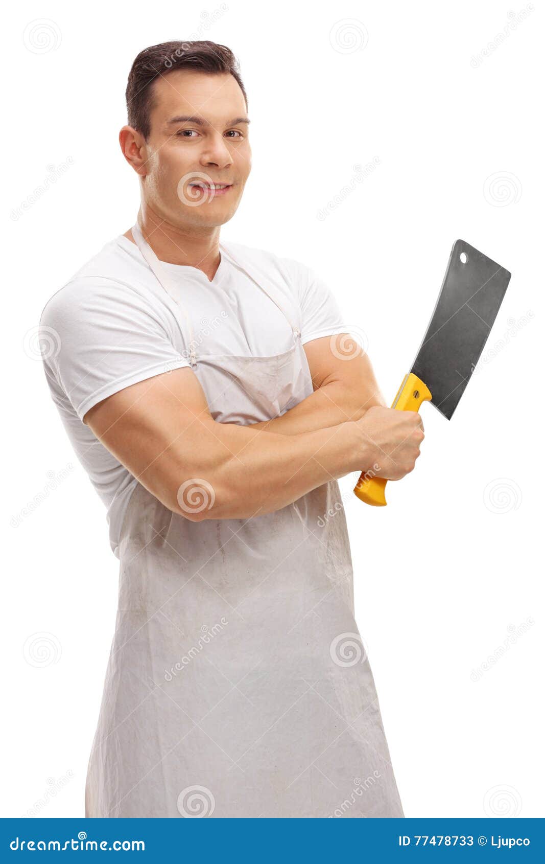 Smiling Butcher Posing with a Cleaver Stock Image - Image of cleaver ...