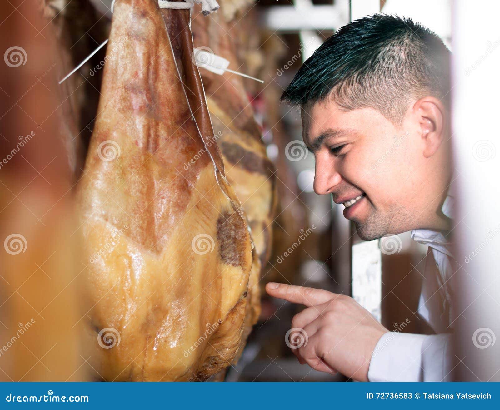 Smiling Butcher Posing with Jamon Joints Stock Image - Image of ...