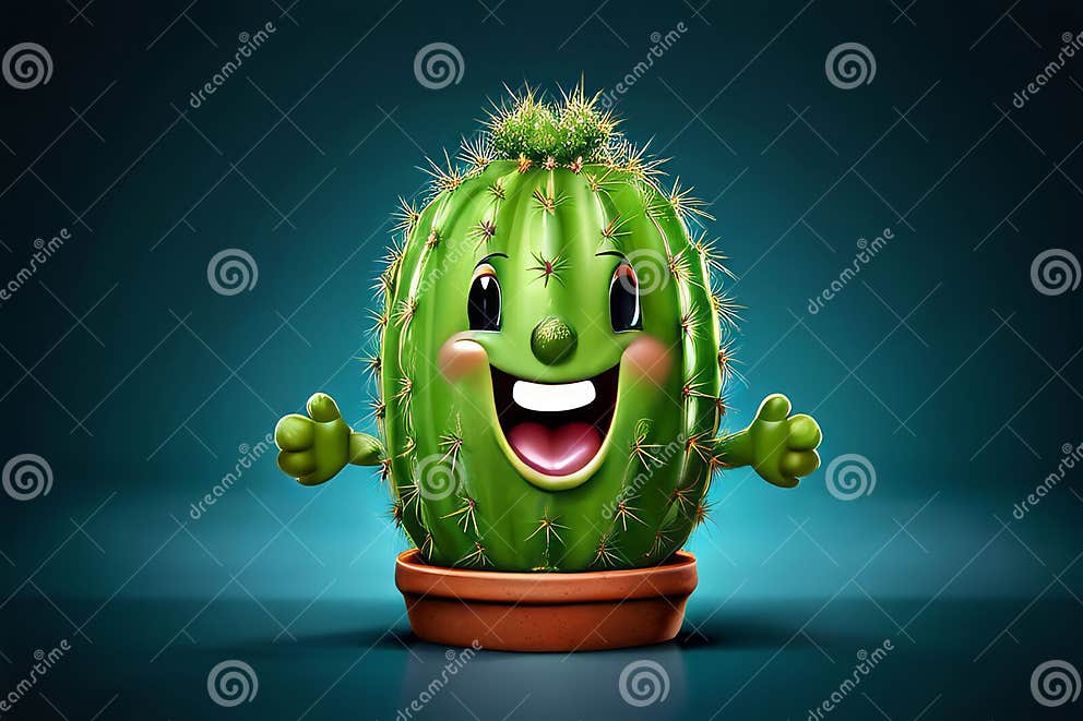 Smiling Cactus a Small Cactus with a Happy Face Stock Illustration ...