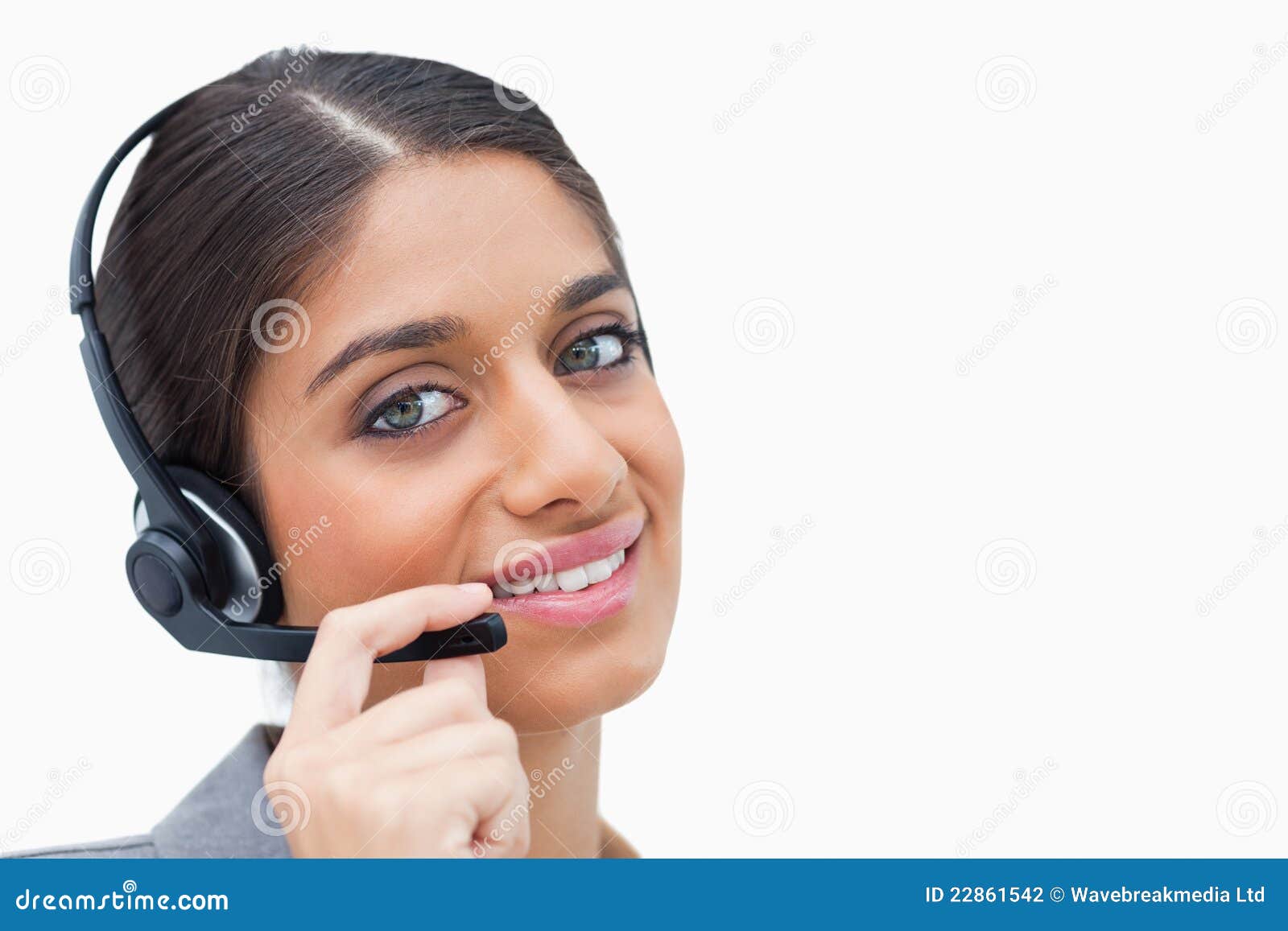 Smiling Call Center Agent with Her Headset Stock Photo - Image of ...