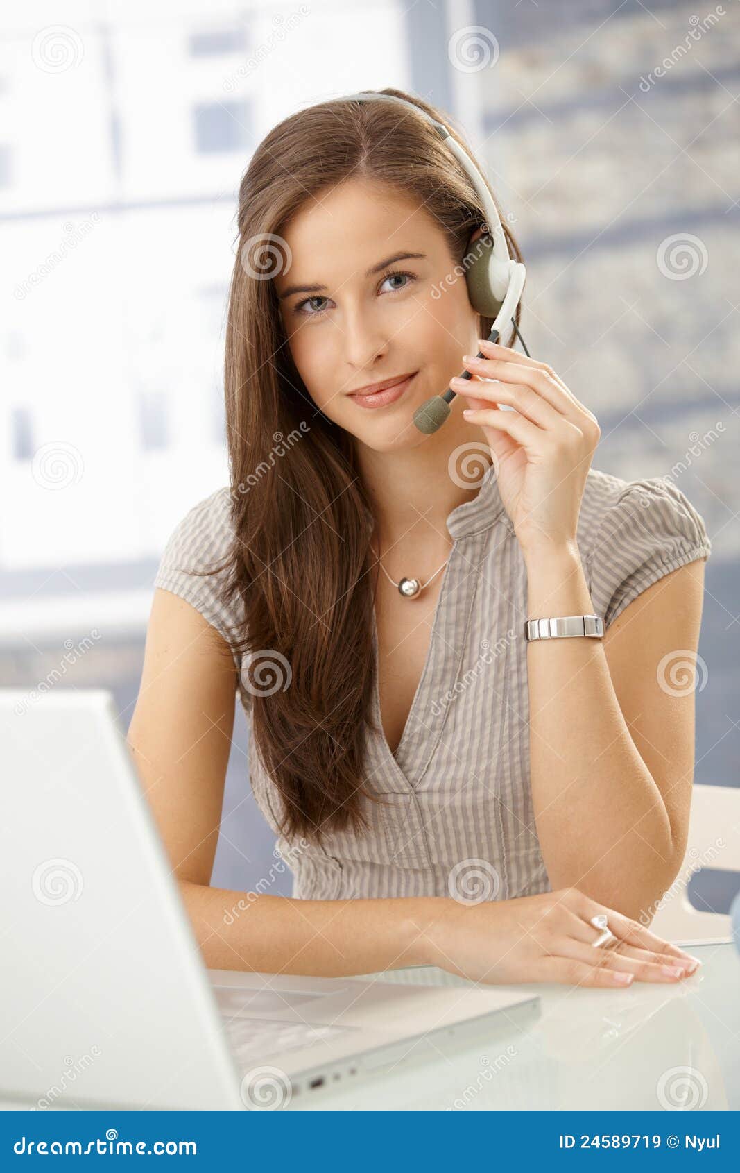 Smiling Call Center Operator Stock Image - Image of caucasian ...