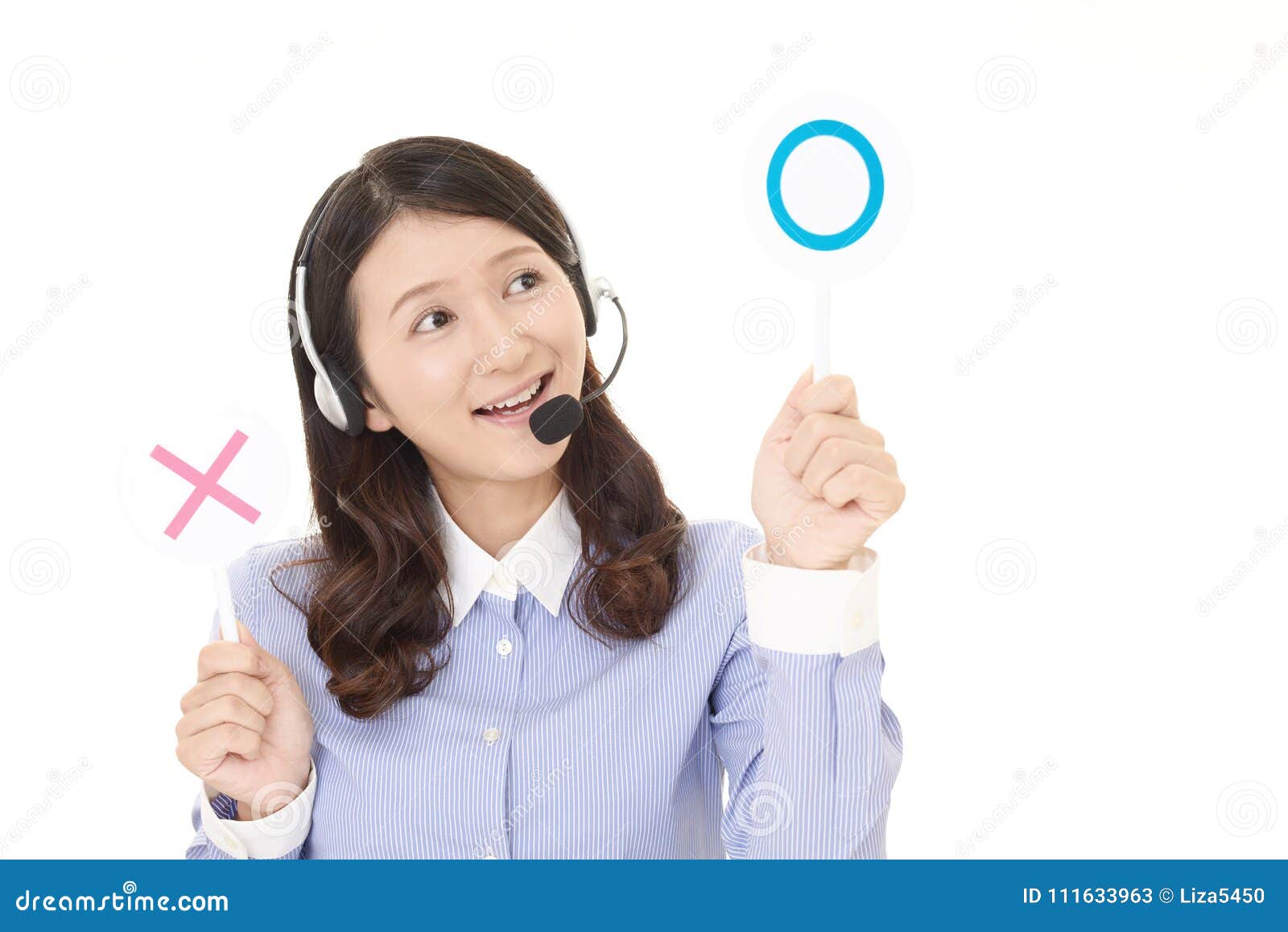 Smiling Call Center Operator with a Yes or No Sign Stock Image - Image ...