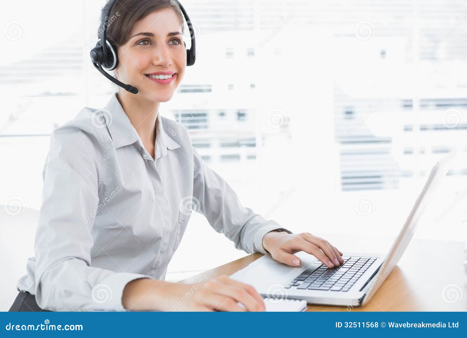 Smiling Call Centre Agent Working at Desk Stock Photo - Image of pretty ...