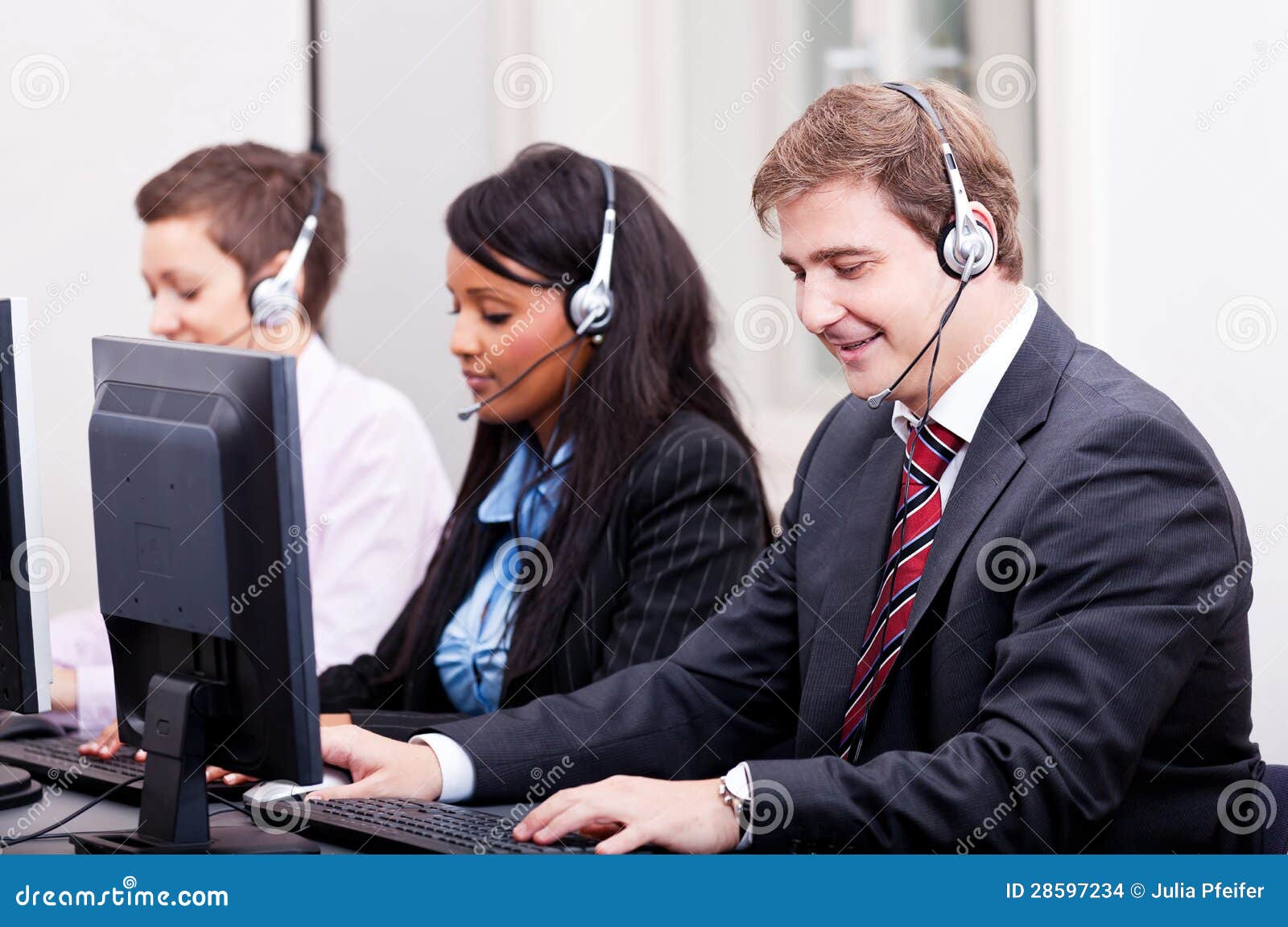 Smiling Callcenter Agent with Headset Support Stock Photo - Image of ...