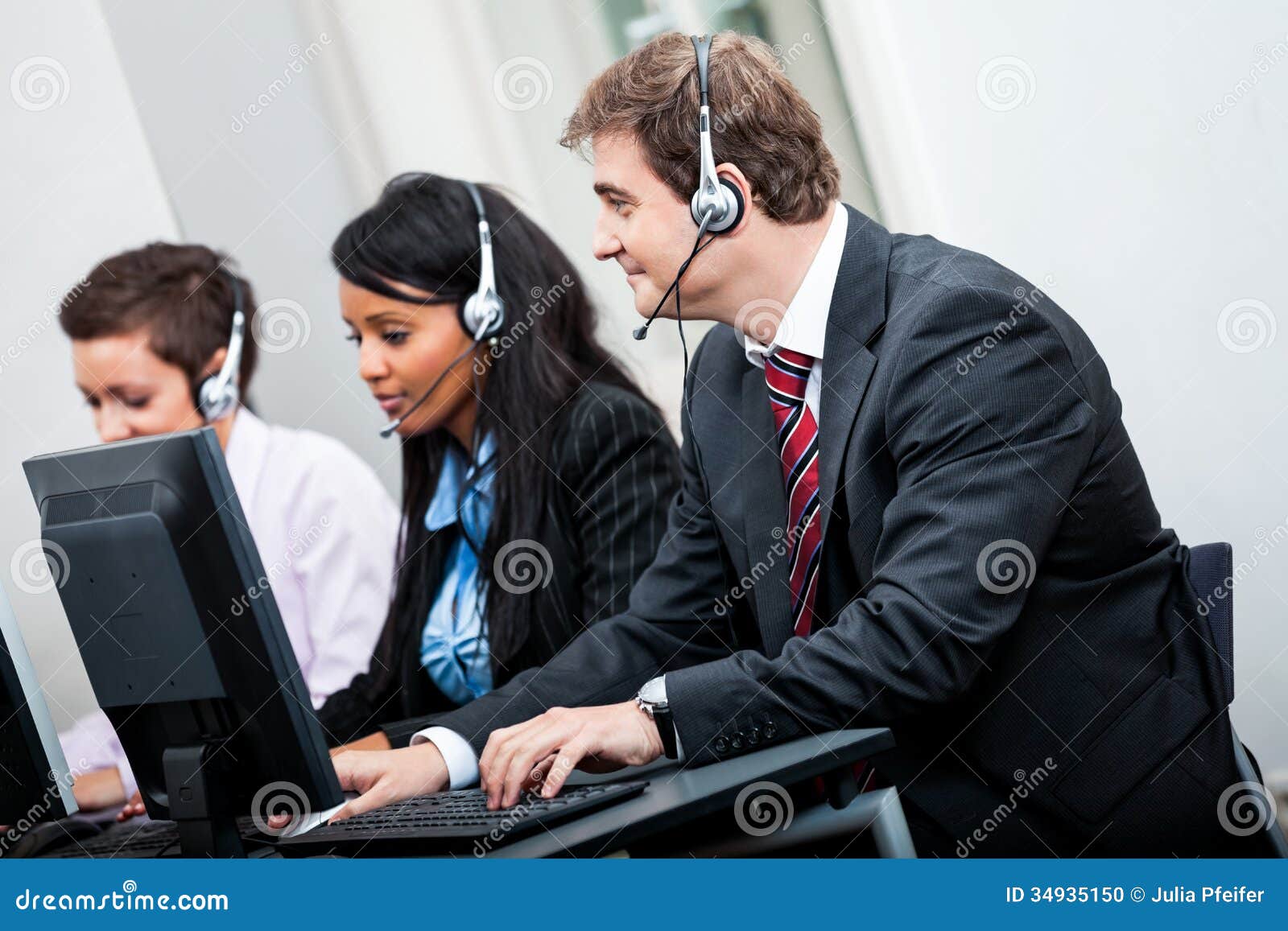 Smiling Callcenter Agent with Headset Support Stock Photo - Image of ...