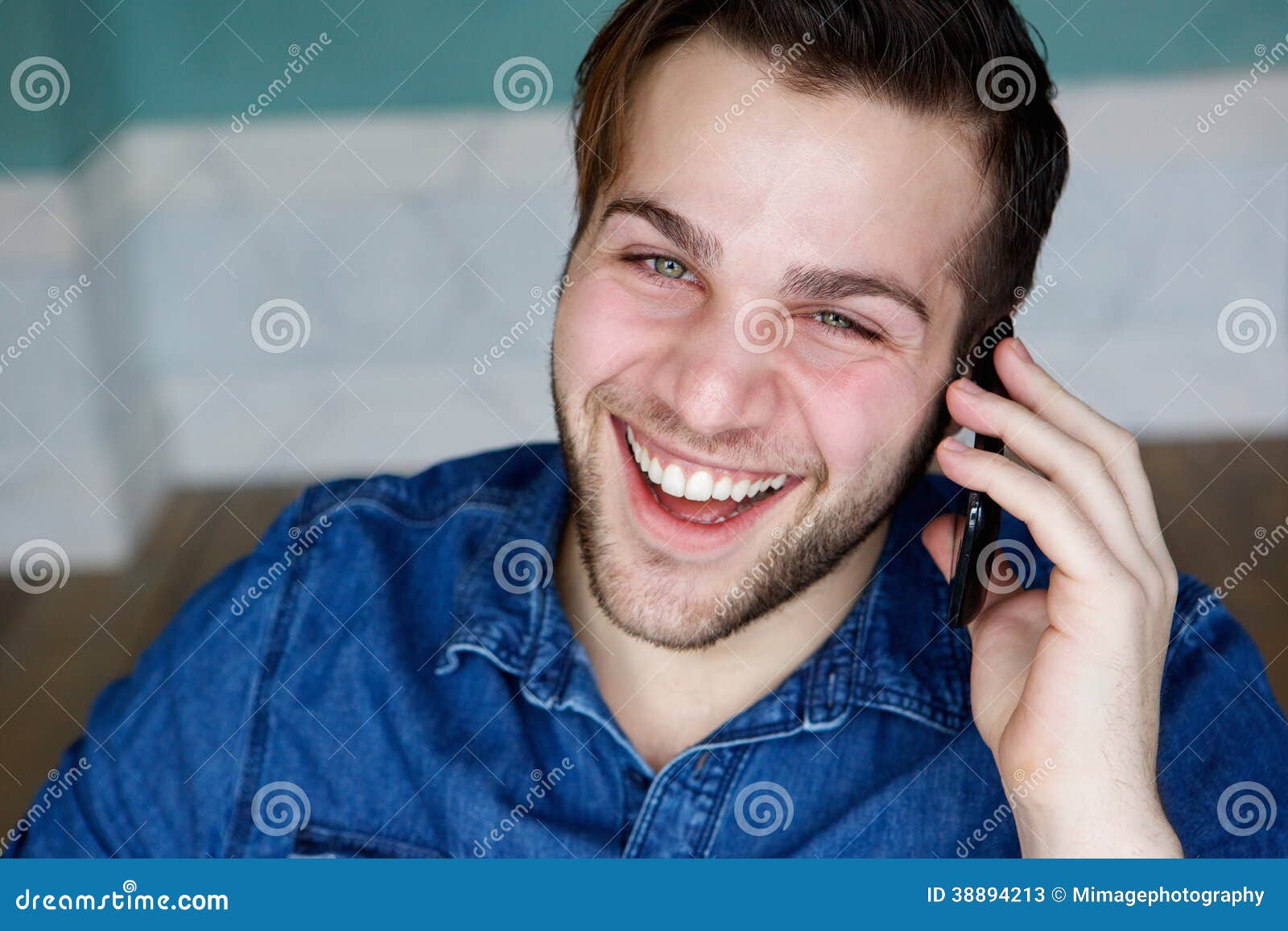 Smiling and Calling on Mobile Phone Stock Image - Image of home ...