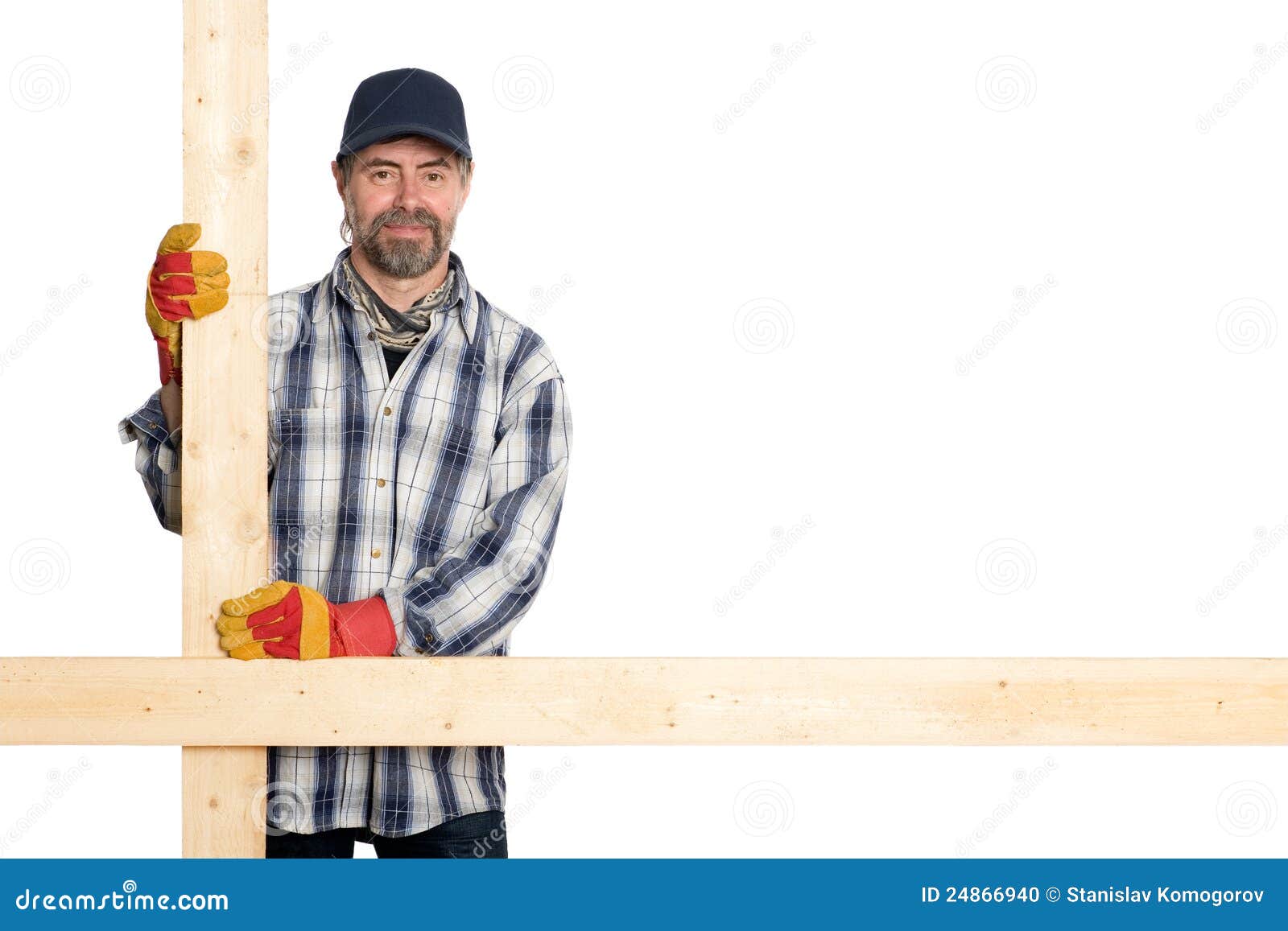 Smiling Carpenter Holding the Planks Stock Photo - Image of banner ...