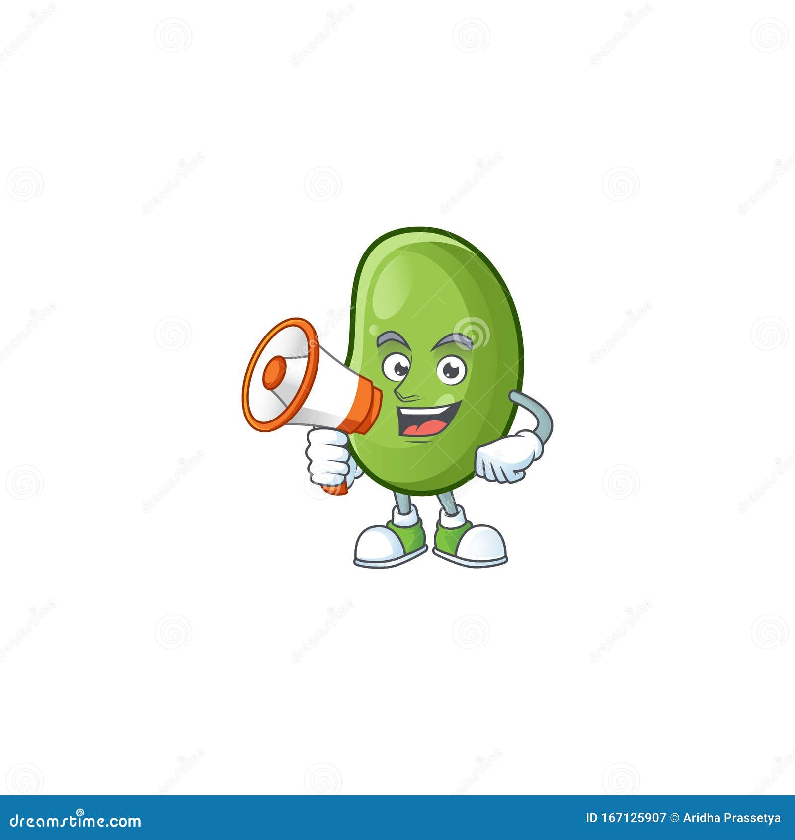 Smiling Cartoon Character of Green Beans with Megaphone Stock Vector ...