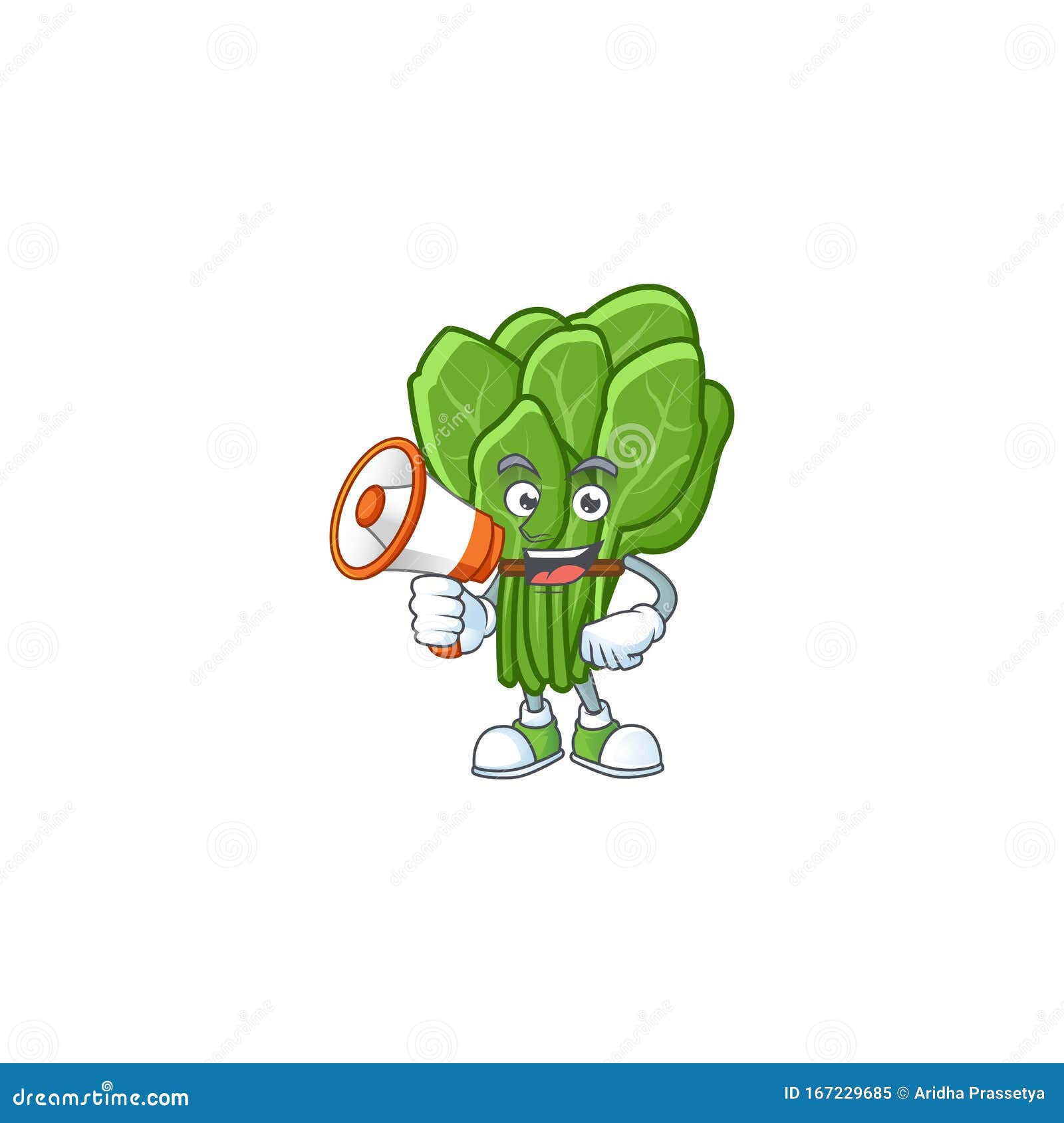 Smiling Cartoon Character of Spinach with Megaphone Stock Vector ...