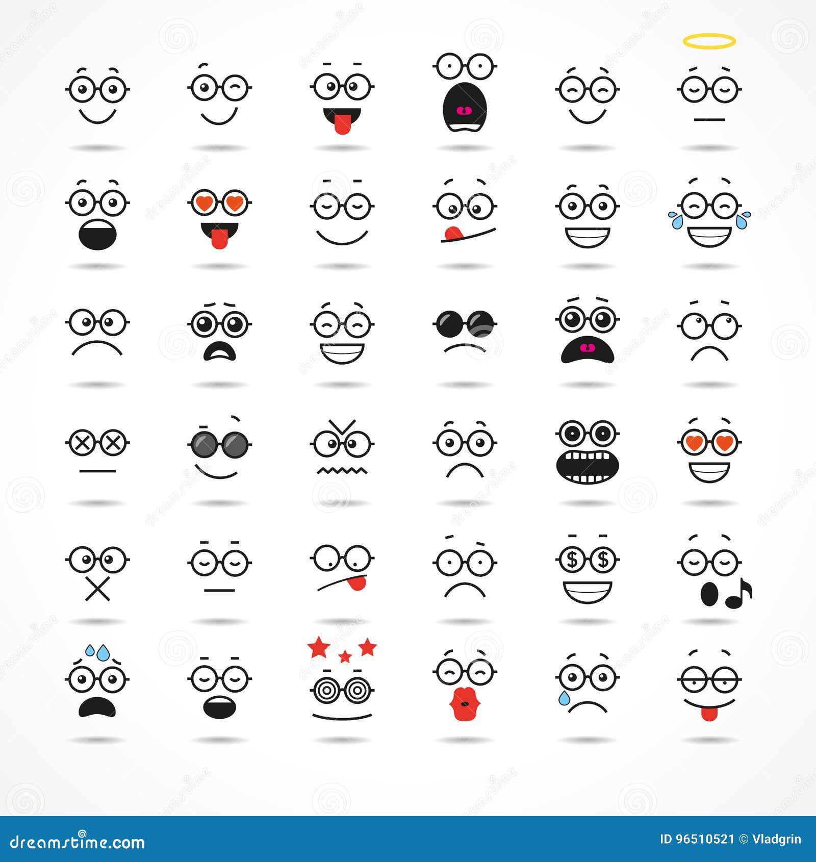 Smiling Cartoon Face Positive People Emotion Stock Vector ...