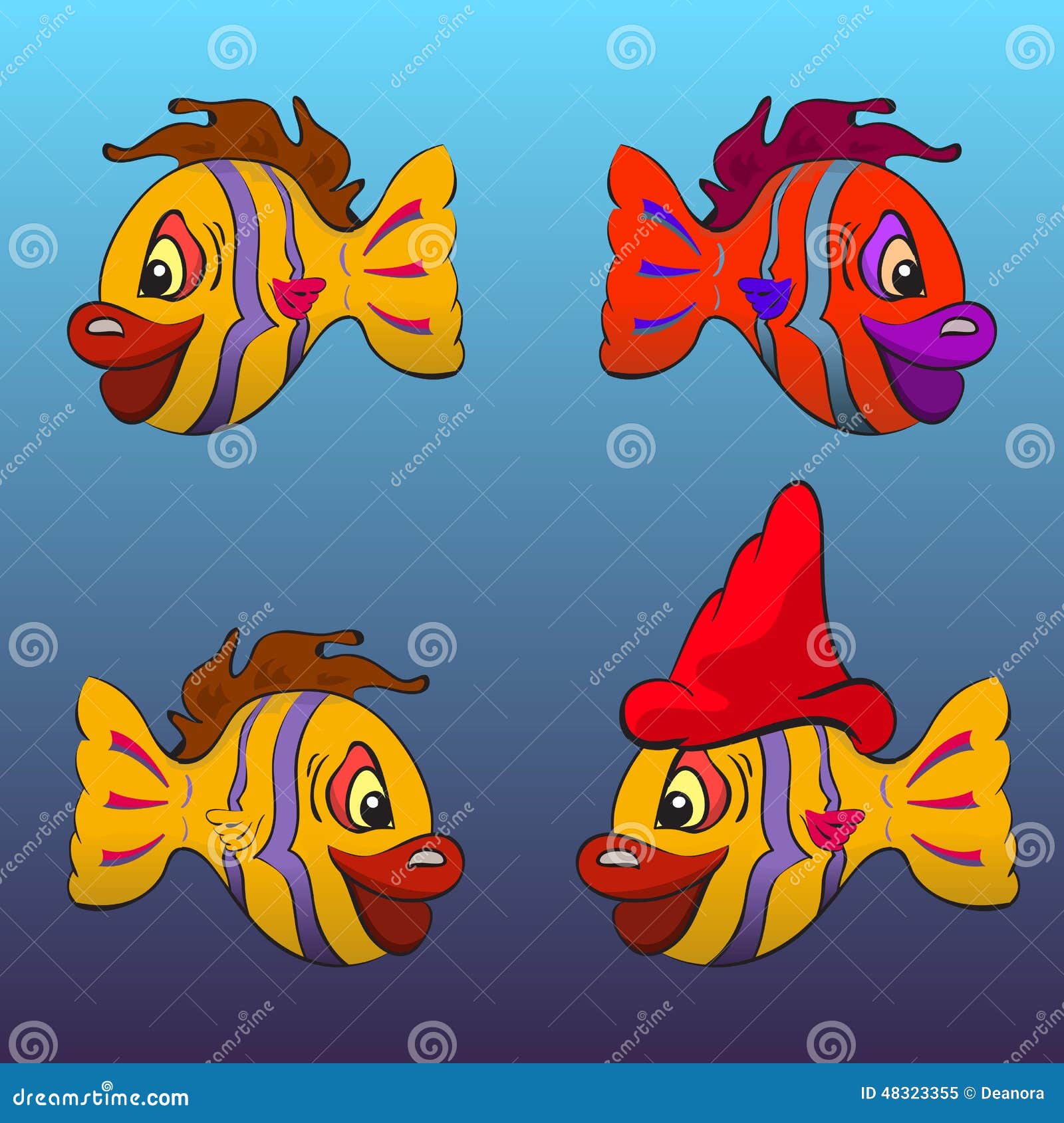 Smiling cartoon fishes stock vector. Illustration of happiness - 48323355